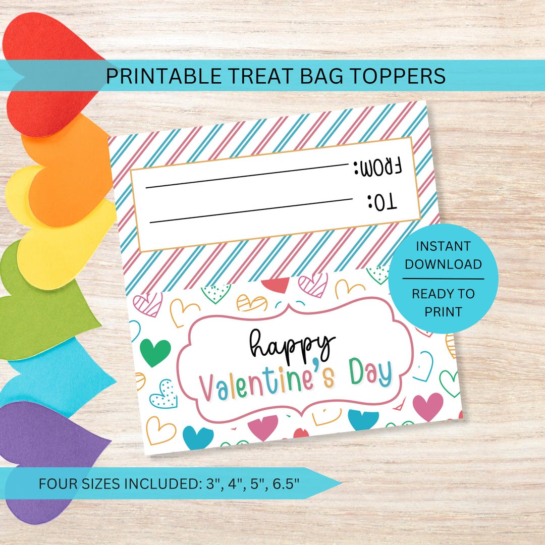 Happy Valentine's Day Bag Toppers Rainbow Printable, Valentines Class ...