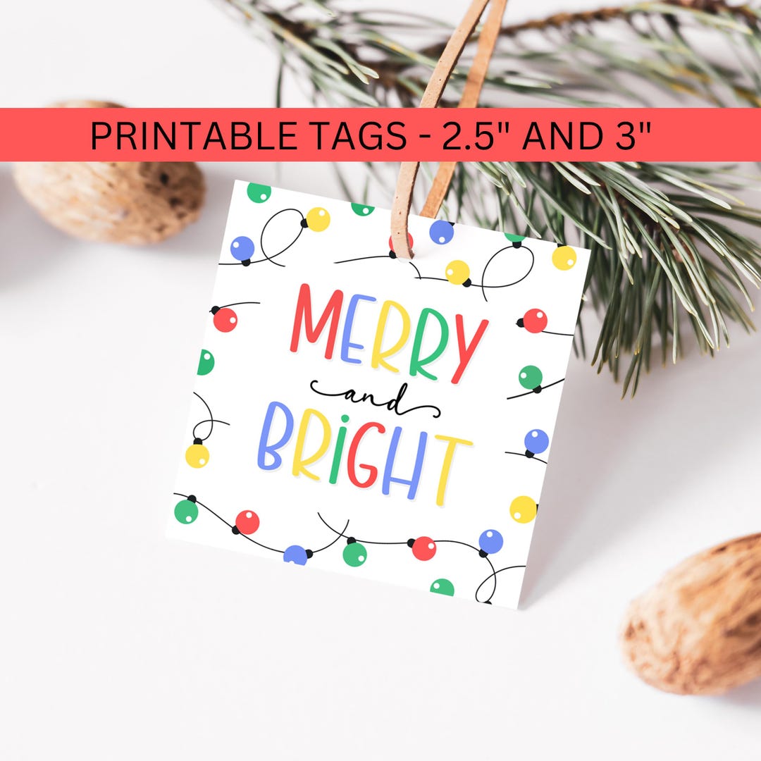 Merry and Bright Printable Tag, Christmas Light Cookie Label ...