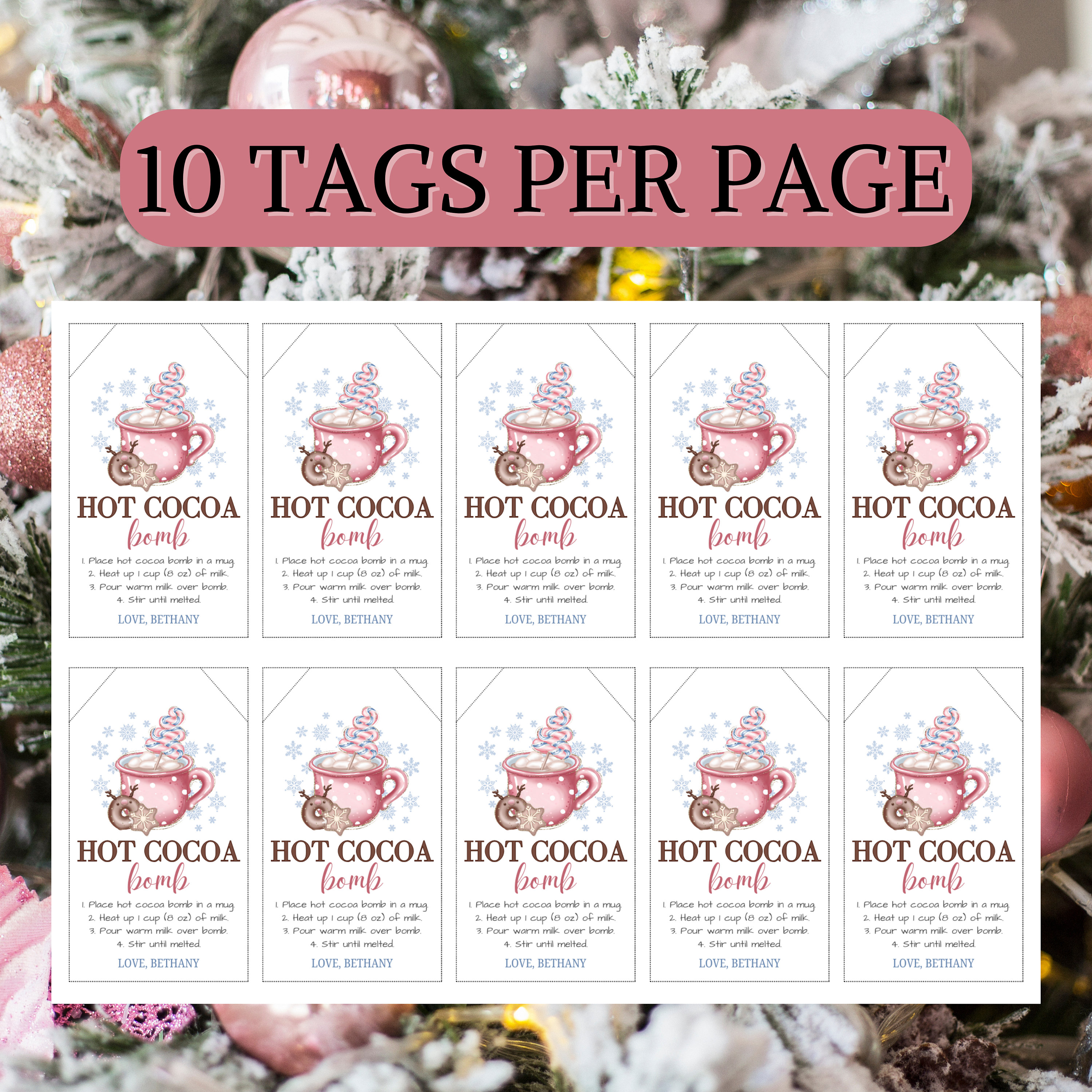 Hot Cocoa Bombs Tags Printable, Editable Pink Christmas Hot Chocolate ...