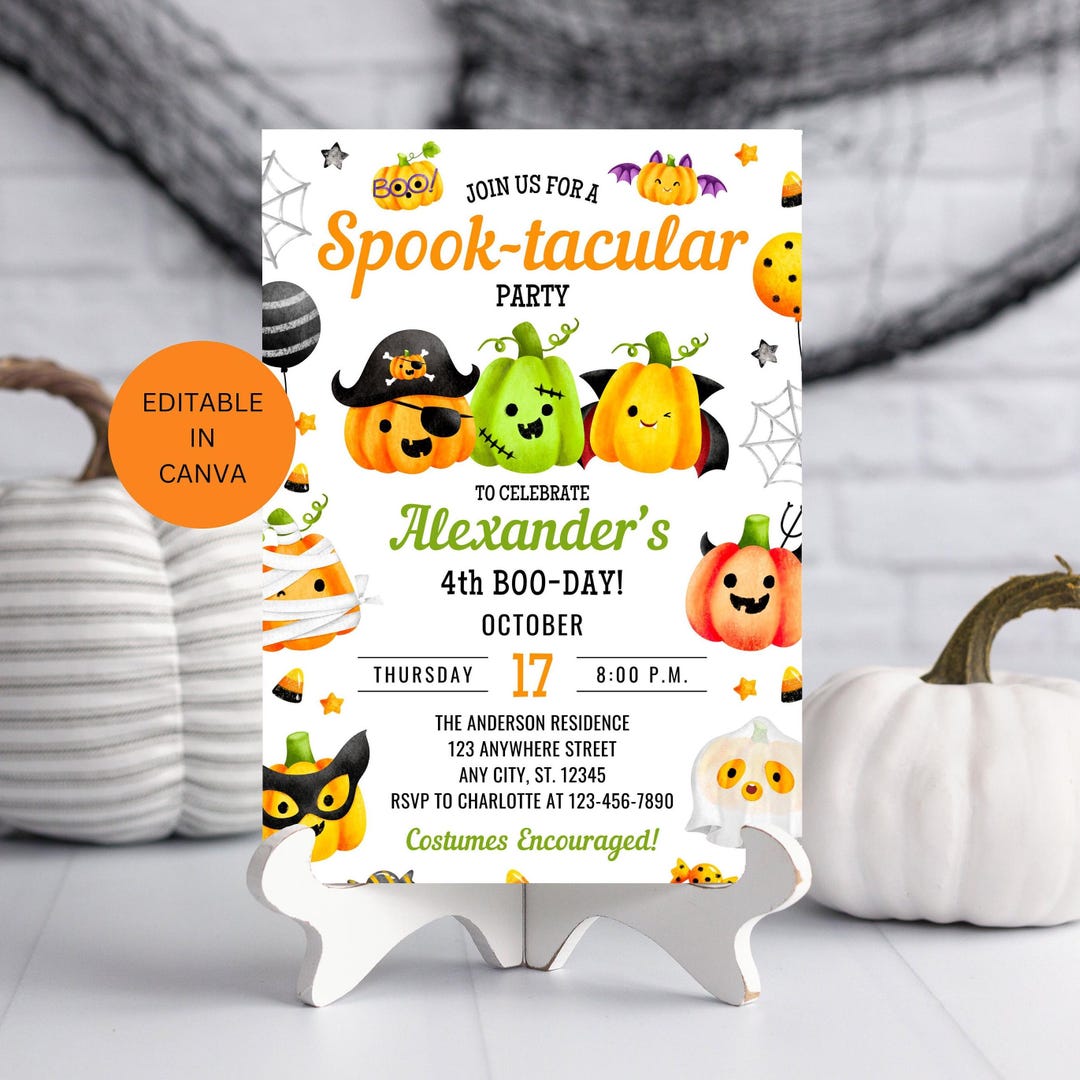 Kids Birthday Halloween Party Invitation Editable Template, Boy ...
