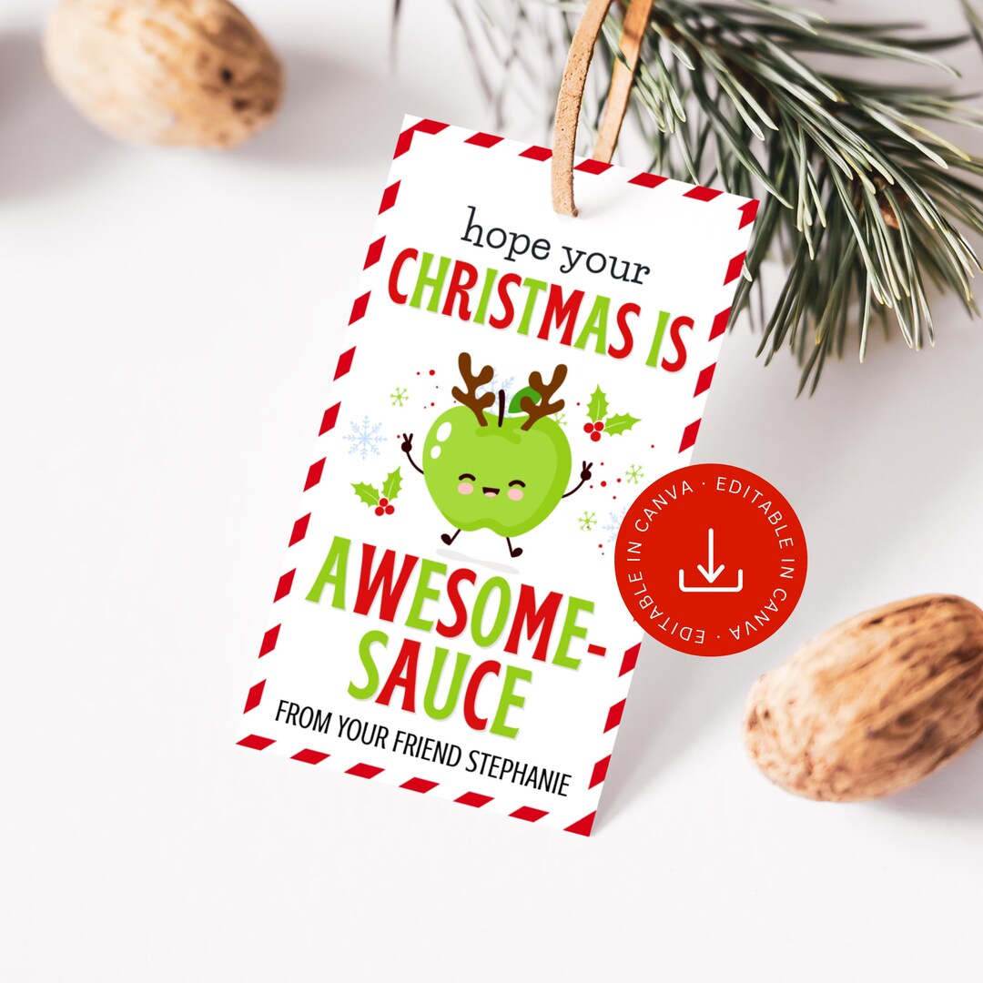 Christmas Applesauce Gift Tag Editable, Daycare Applesauce Pouch ...
