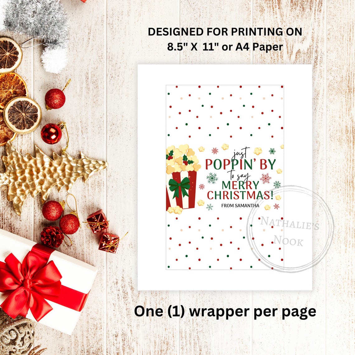 Christmas Popcorn Wrappers Editable Template, Customizable Printable ...
