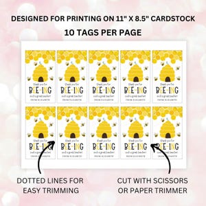 Thank You for Beeing A Great Teacher Bee Tag, Last Day of School ...