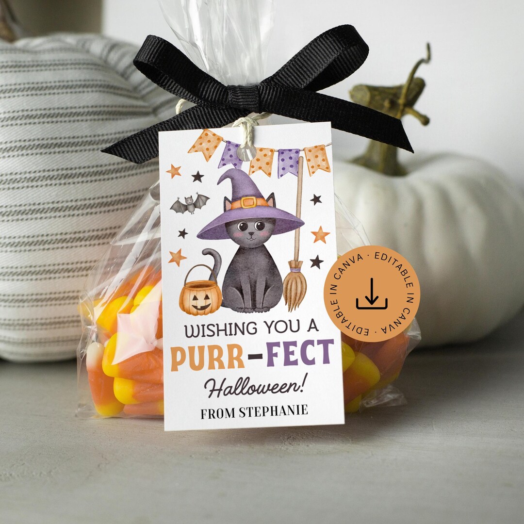 Halloween Cat Gift Tag Editable, Vet Tech Happy Halloween Printable ...