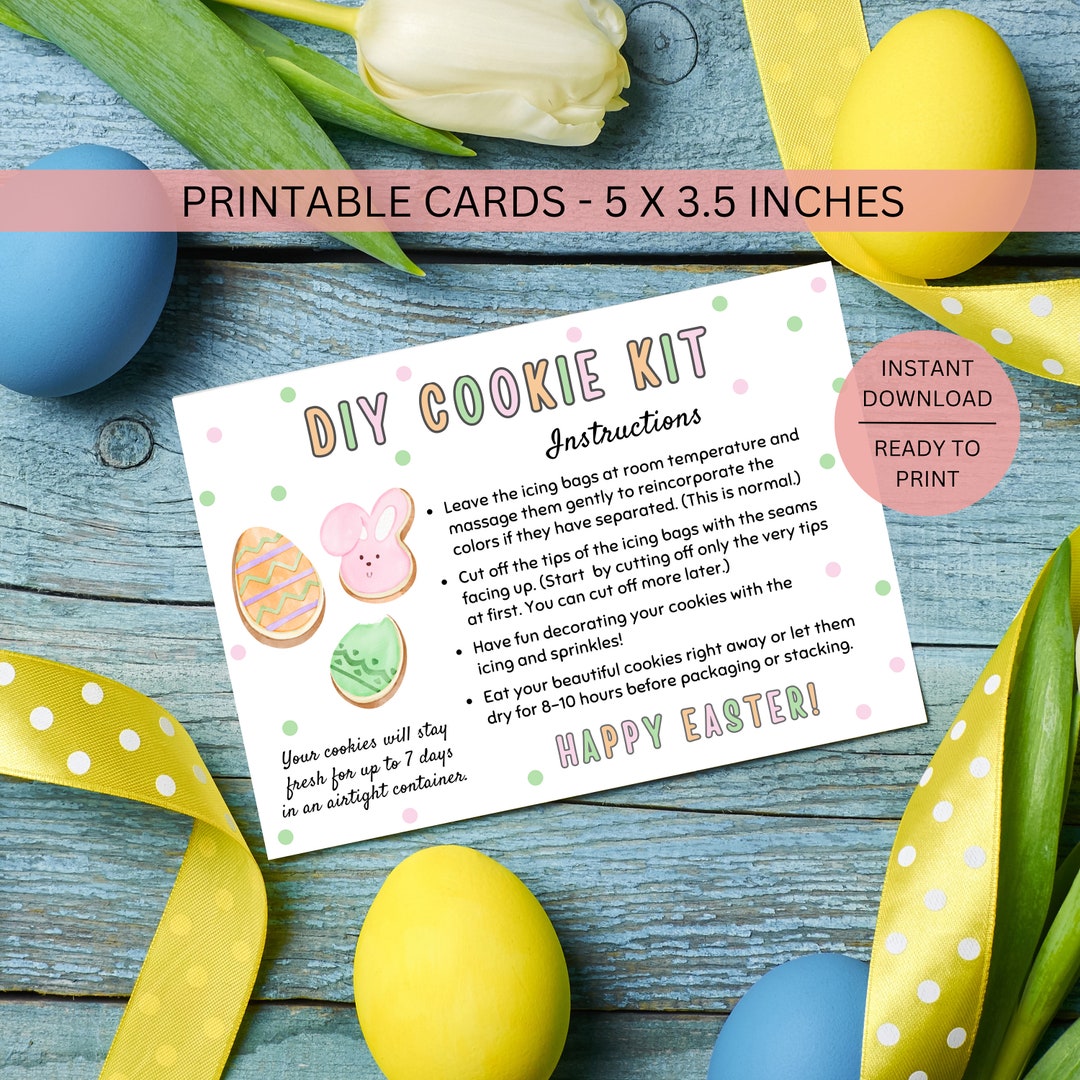 Easter DIY Cookie Kit Printable Instructions Card, Cookie Decorating ...