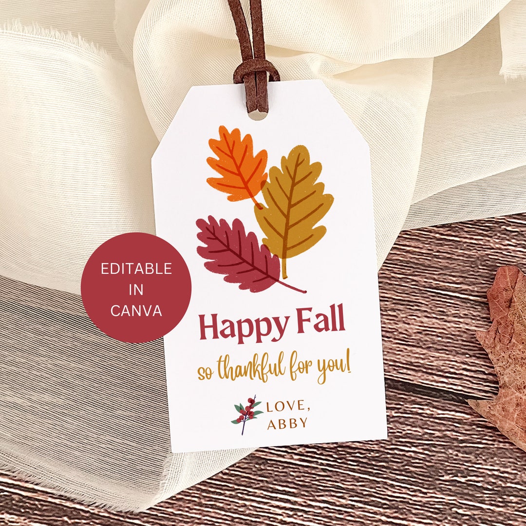 So Thankful for You Happy Fall Editable Treat Tag Printable, Autumn ...