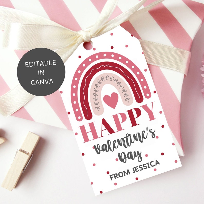Rainbow Valentine Printable Gift Tag Editable, Kids School Class Happy ...