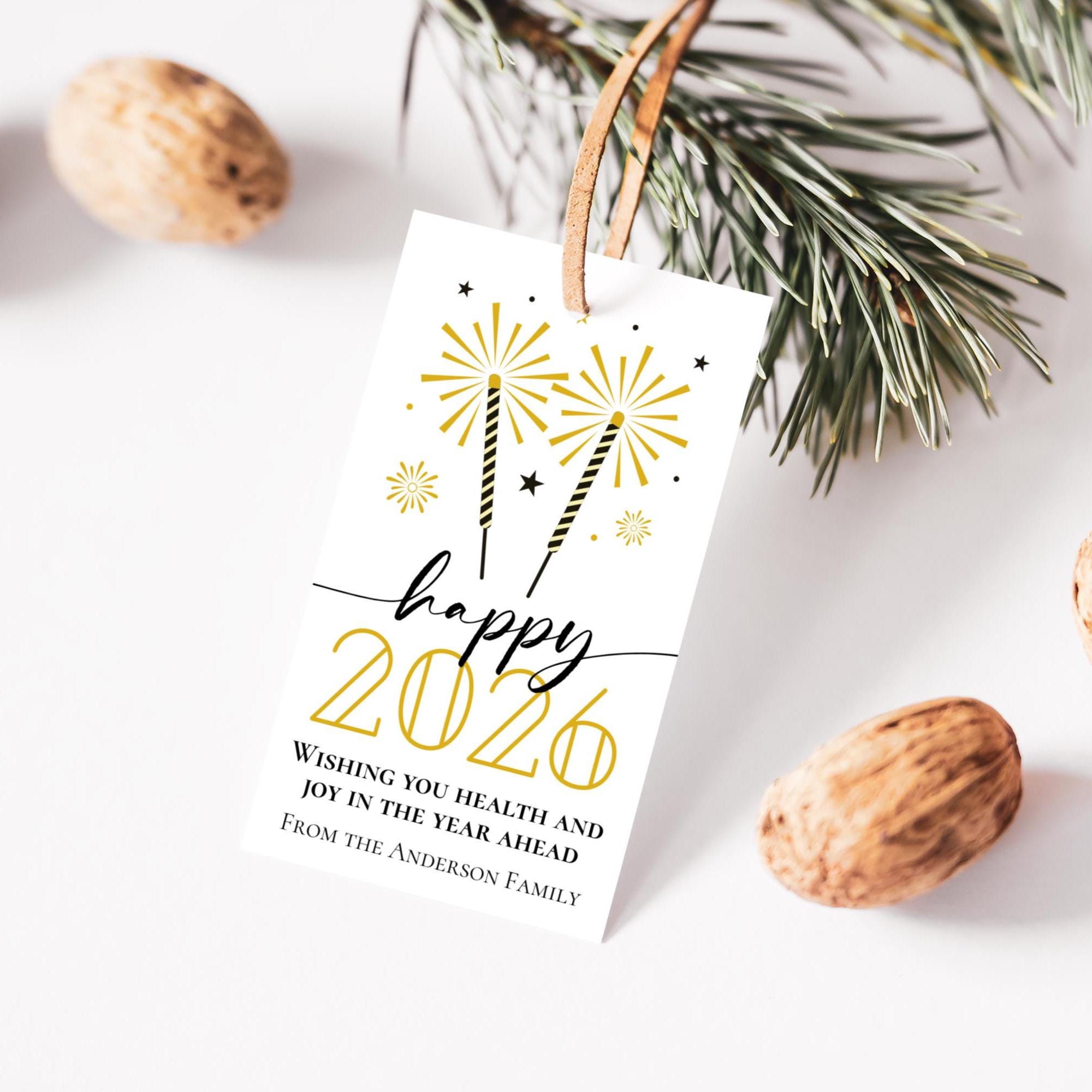 Editable New Year's Gift Tag: New Year's Eve Happy 2026 Party Favor ...