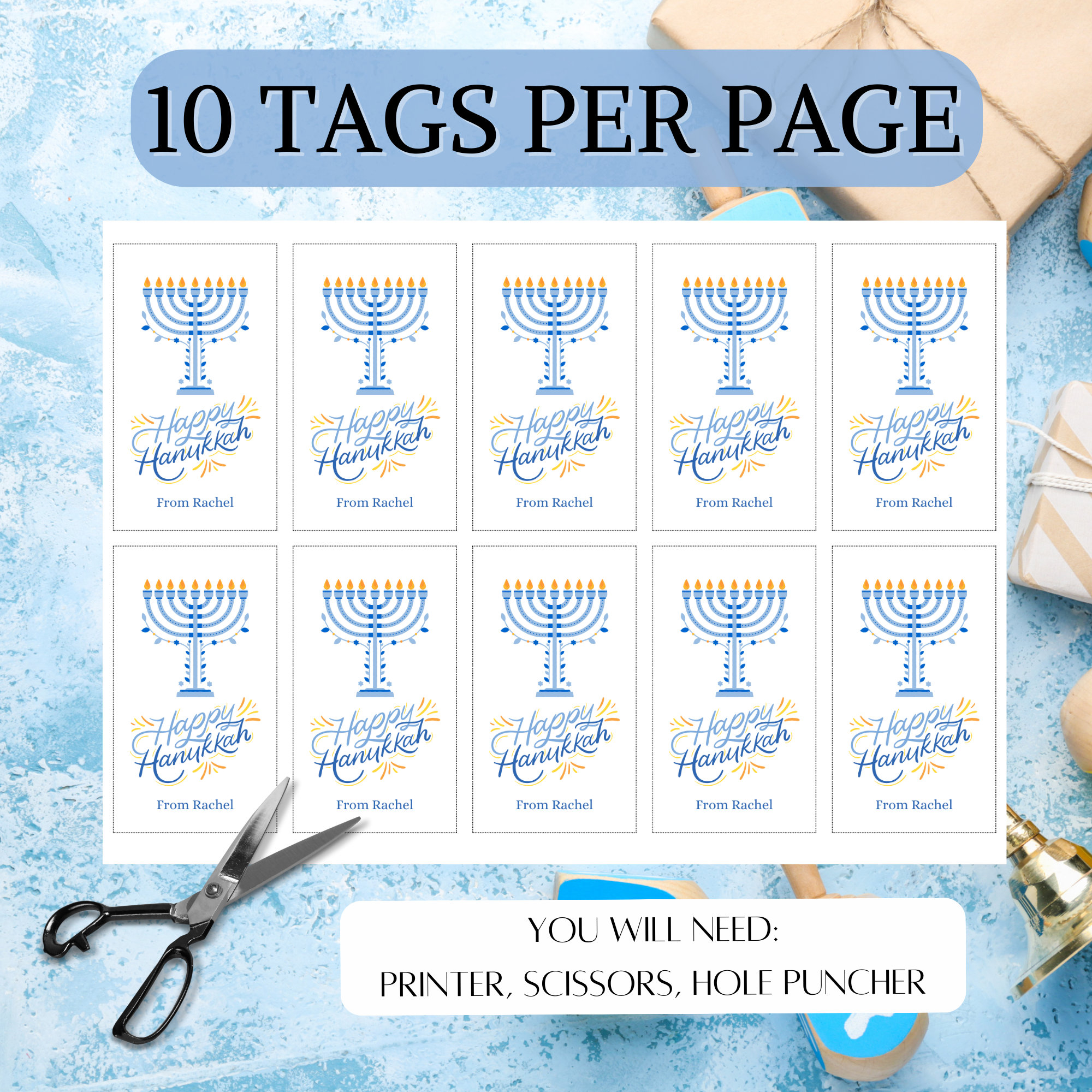 Happy Hanukkah Gift Tags Editable, Personalized Menorah Chanukah Tag ...