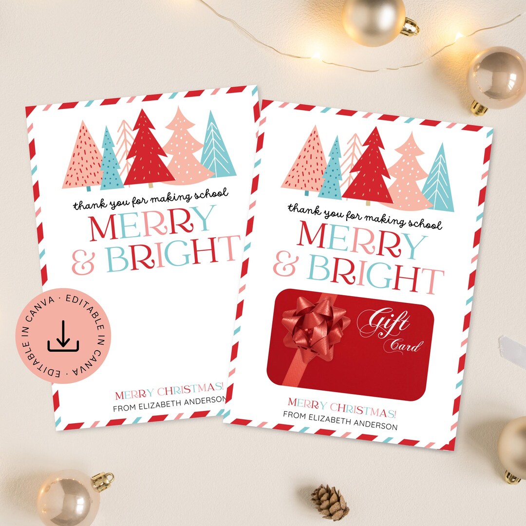 Teacher Christmas Gift Card Holder Editable, Printable School Daycare ...