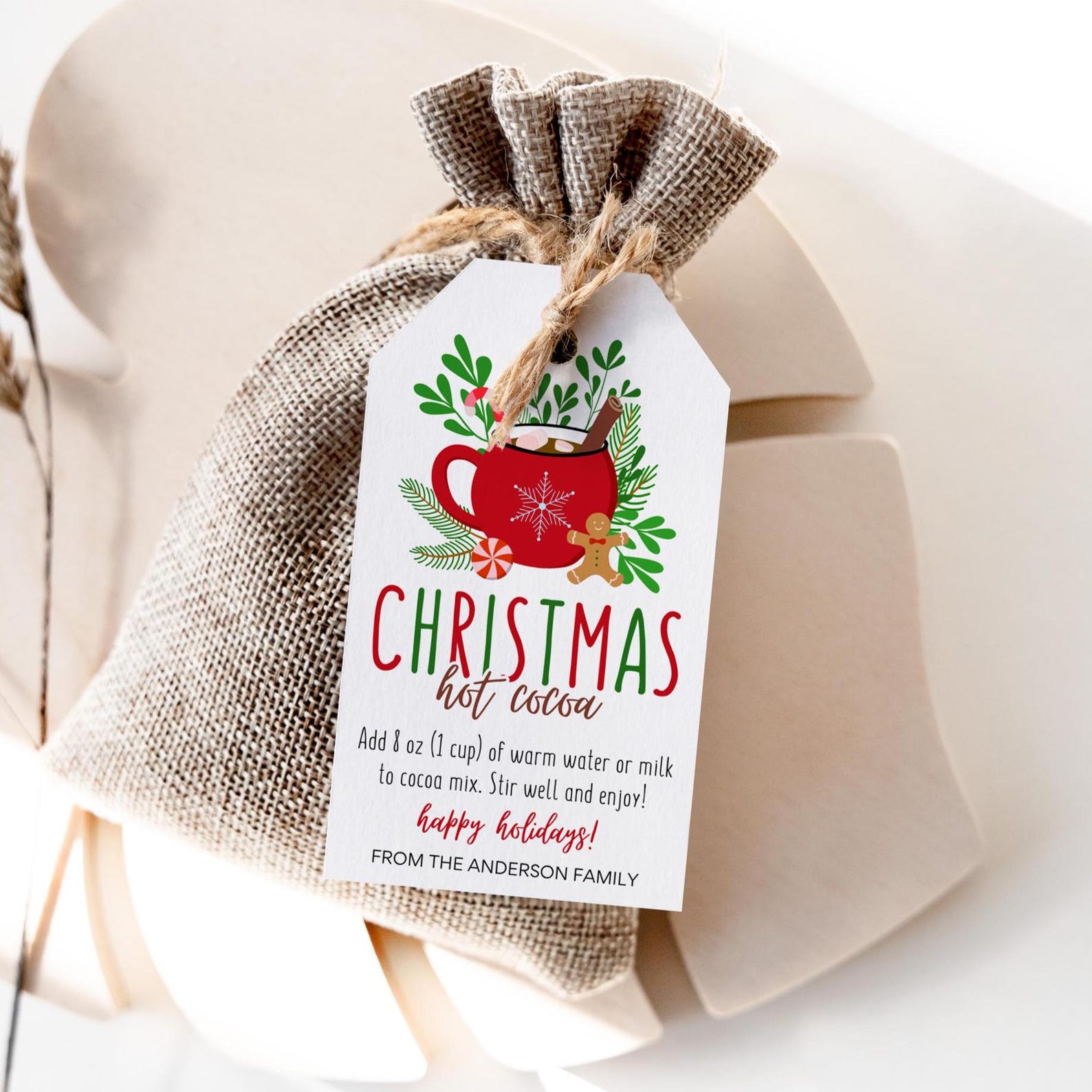 Hot Chocolate Christmas Tag Printable, Editable Hot Cocoa Holiday ...