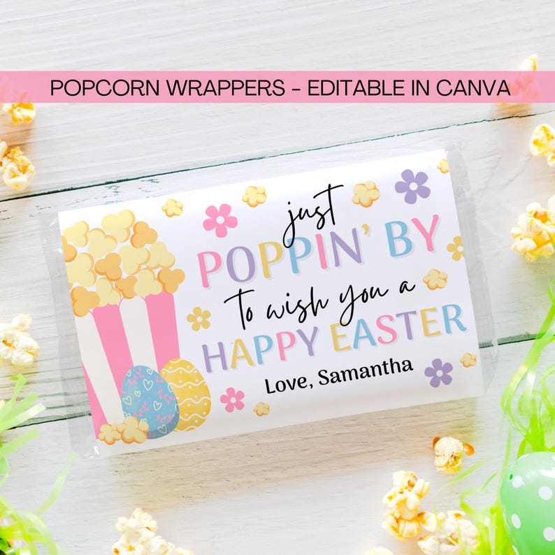Easter Popcorn Wrapper Editable, Printable Poppin' Microwave Popcorn ...