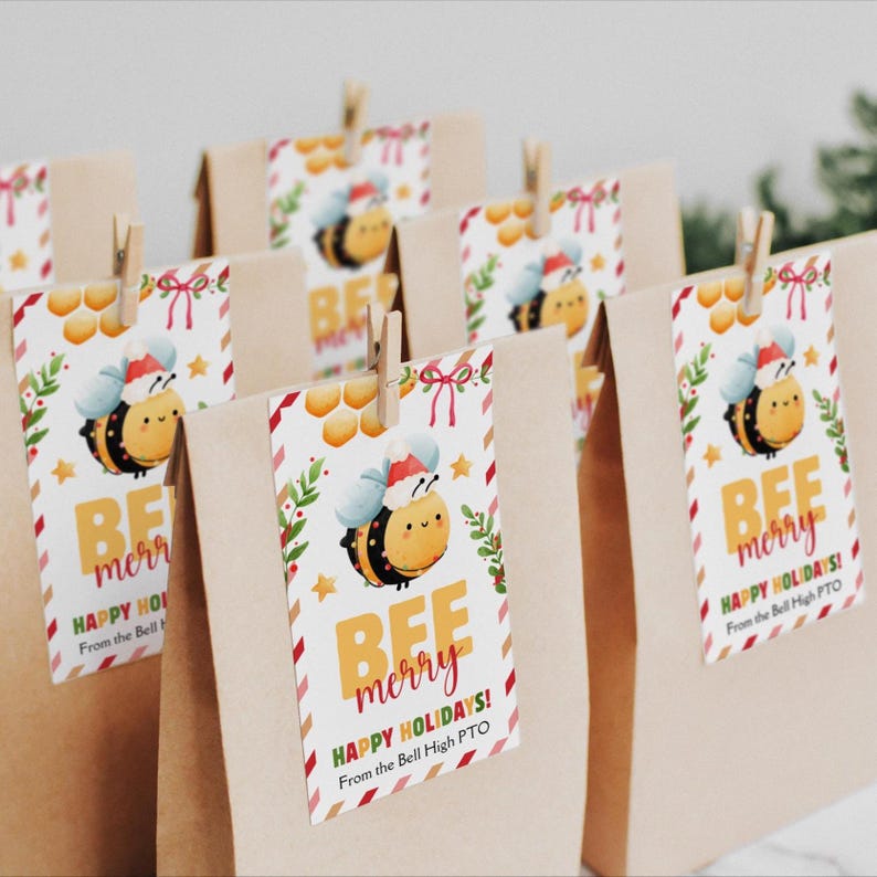 Bee Merry Christmas Gift Tag Editable, Bees Theme Lip Balm Printable ...