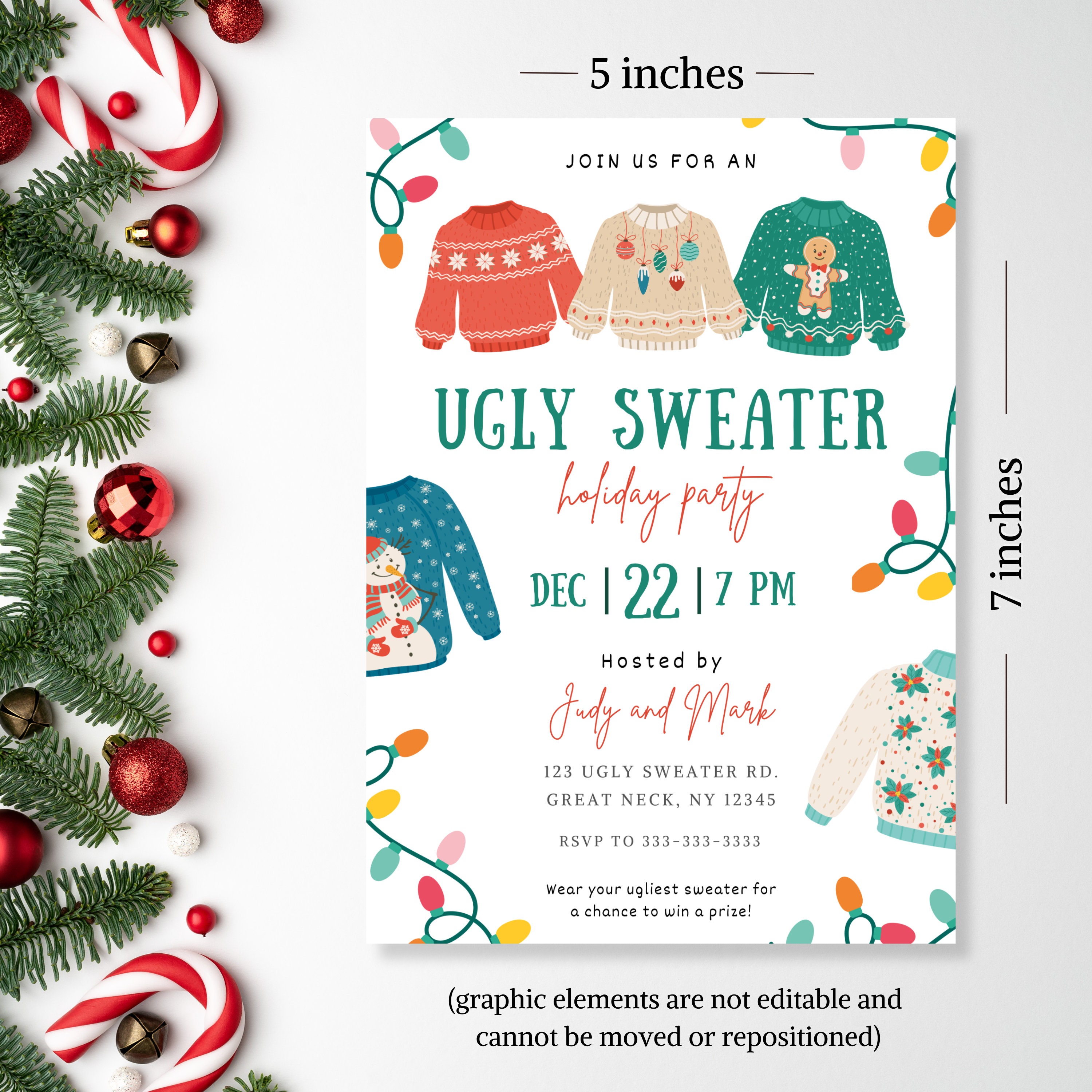 Ugly Sweater Party Invitation Editable, Holiday Printable Christmas ...