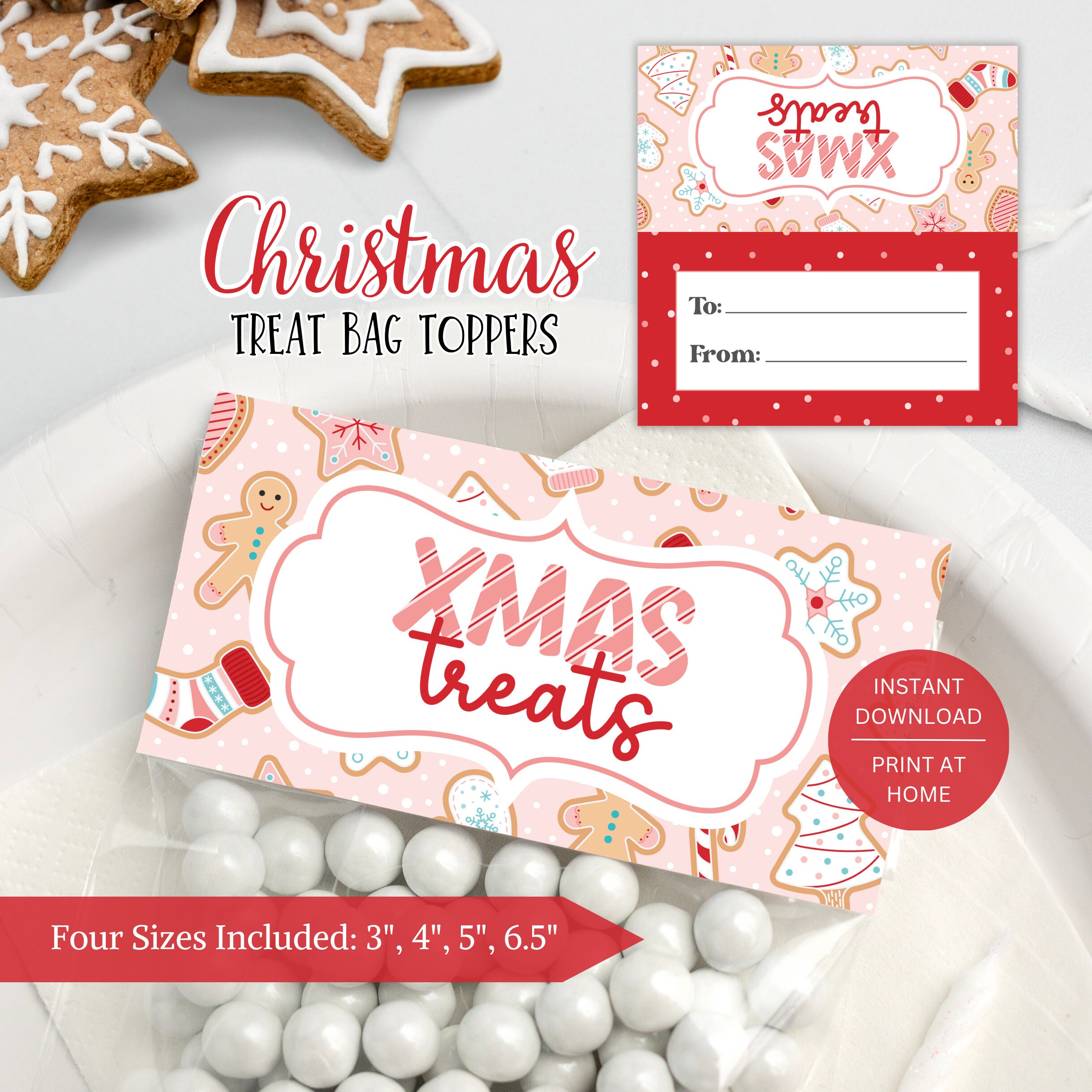 Christmas Bag Toppers Printable, Class Gift Holiday Cookie Treats Candy ...