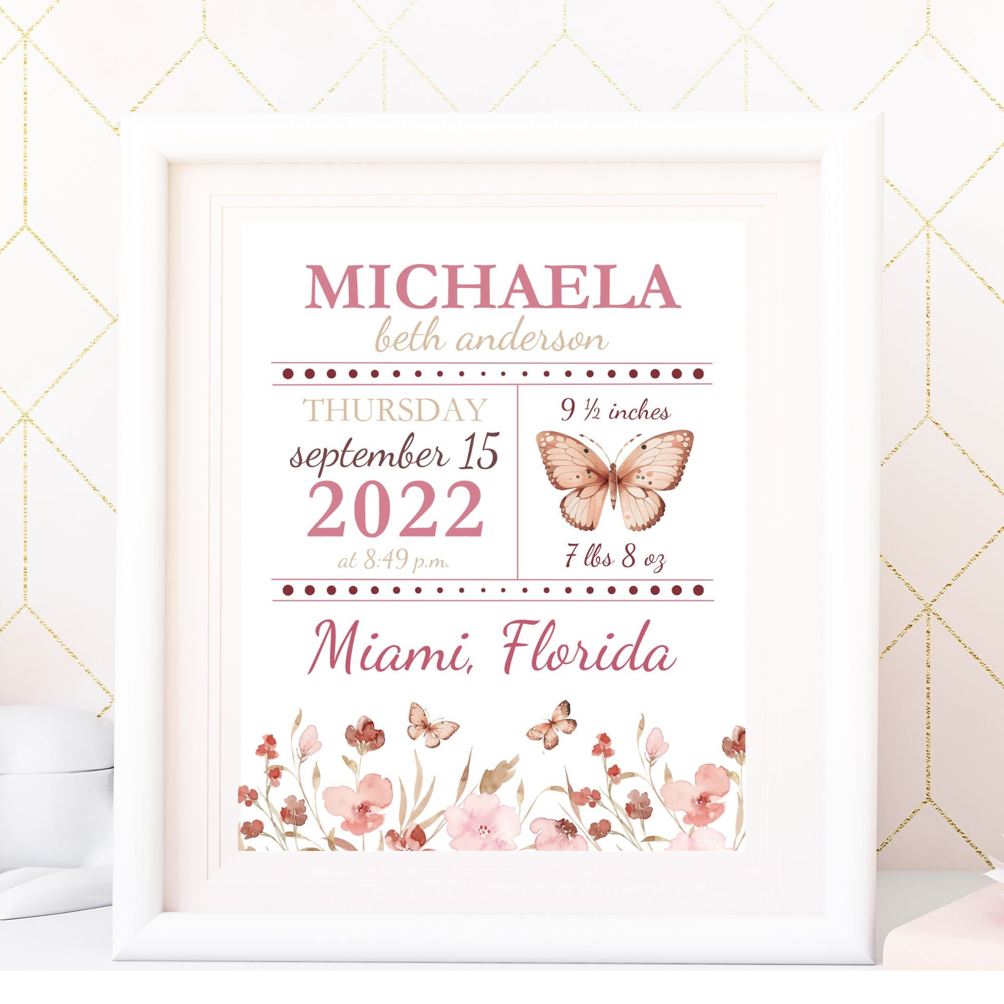 Baby Birth Stat Sign Girl, Birth Information Sign, Birth Details Sign ...