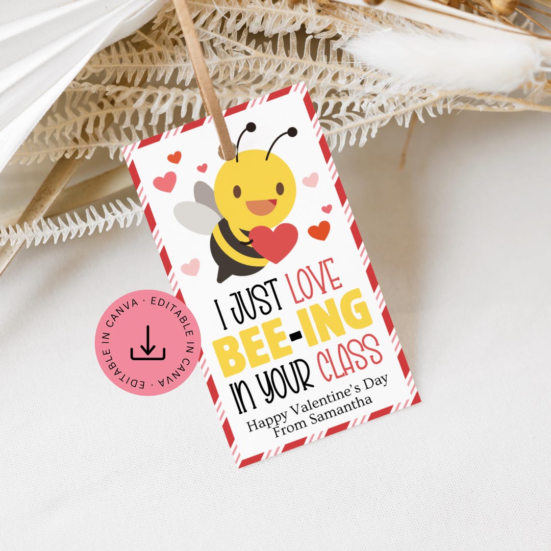Bee Teacher Valentine's Day Tag Editable: School Staff Appreciation ...