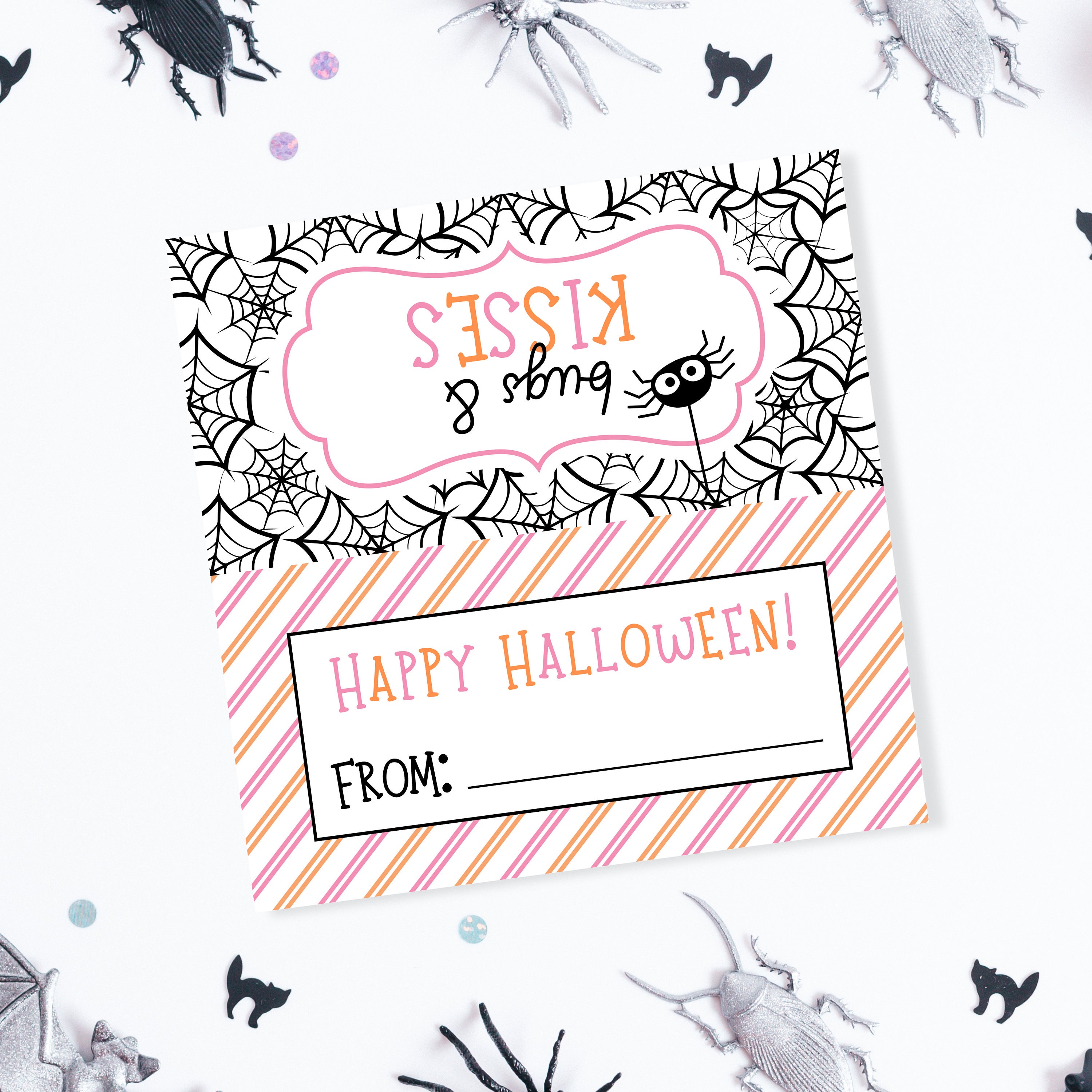 Bugs and Kisses Halloween Bag Topper Printable, Girly Pink Bugs ...