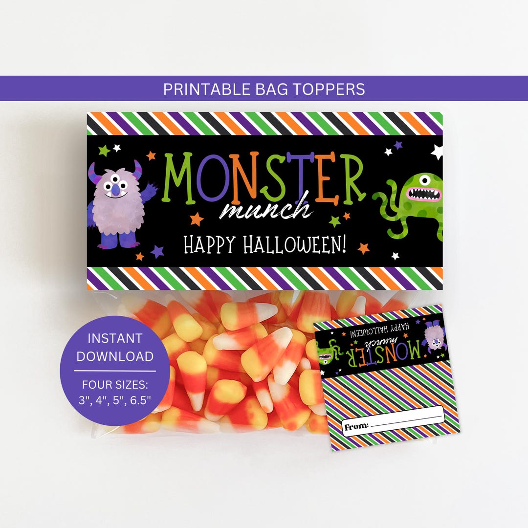 Monster Munch Happy Halloween Snack Mix Bag Topper, Spooky Printable ...