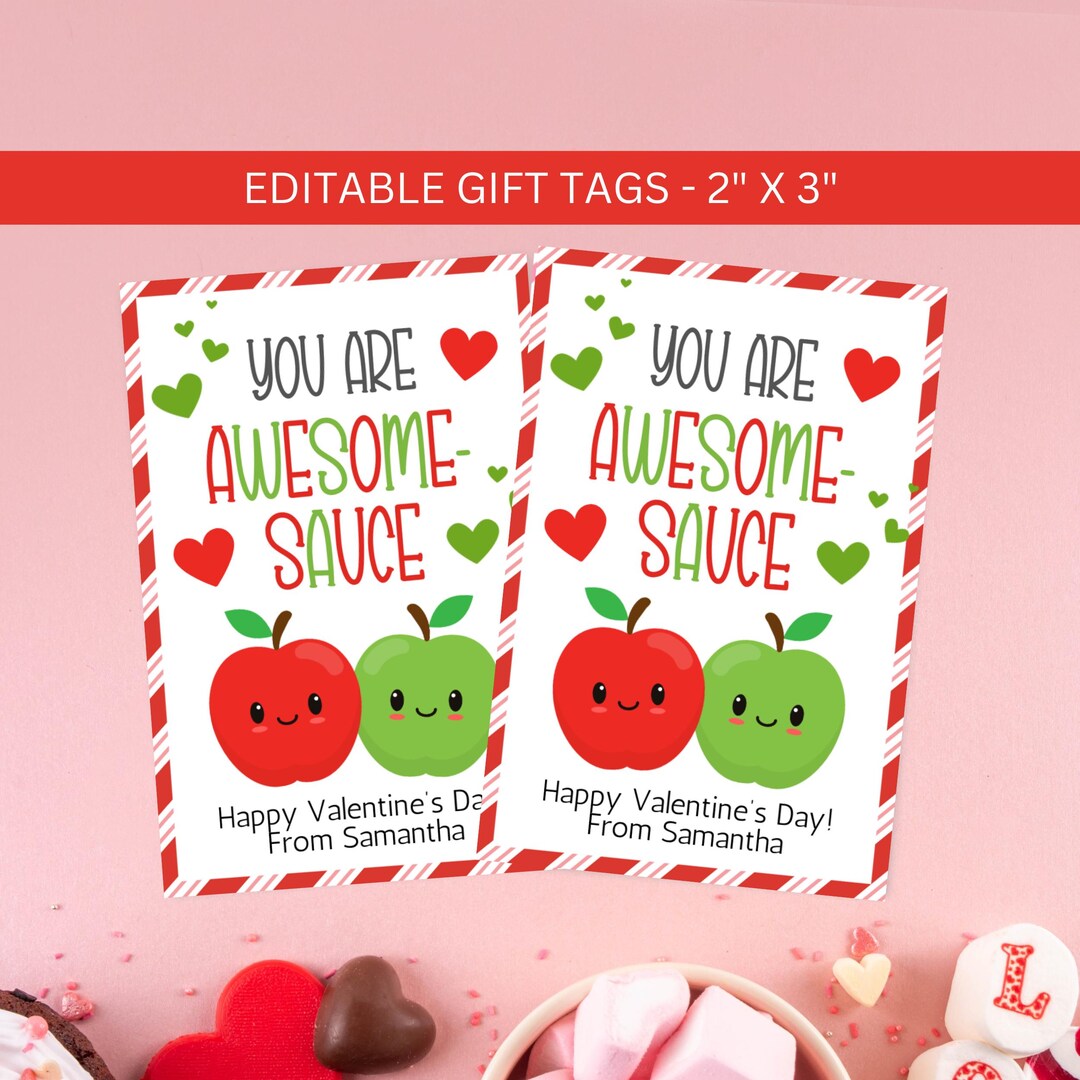 Applesauce Tag Valentine Printable: Happy Valentine's Day Classroom ...