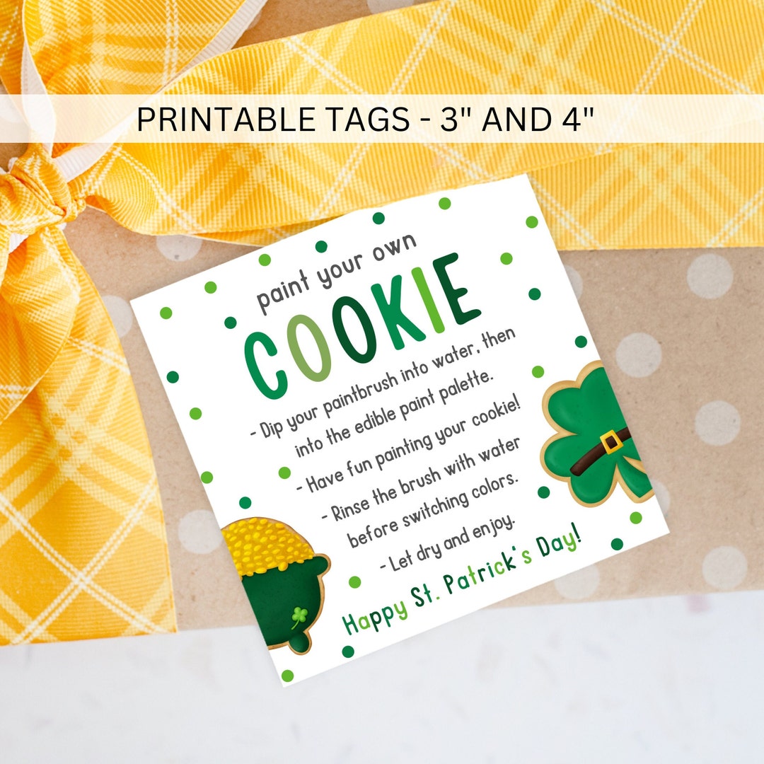 St. Patrick's Day PYO Cookie Tag Printable Label, St. Paddy's Day Paint ...