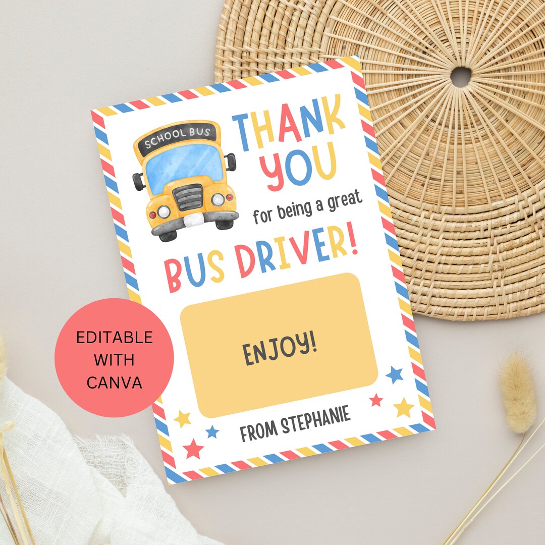 School Bus Driver Gift Card Holder, End of School Year Thank You ...