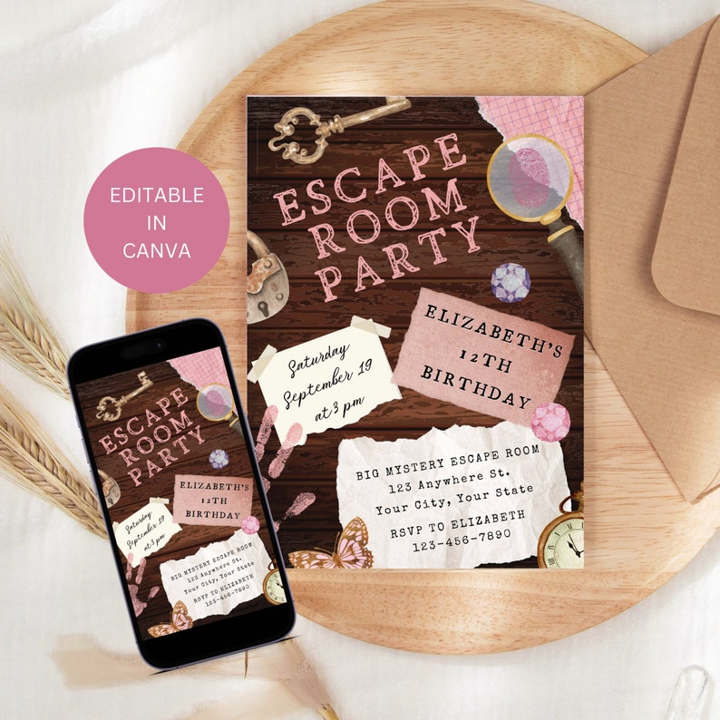 Escape Room Birthday Invitation Girl, Escape Room Invite Kids Teenager ...