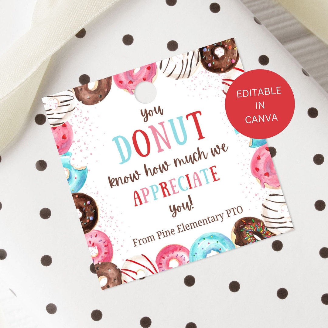 Donut Appreciation Tag Editable, Printable Staff Donut Gift Tags for ...