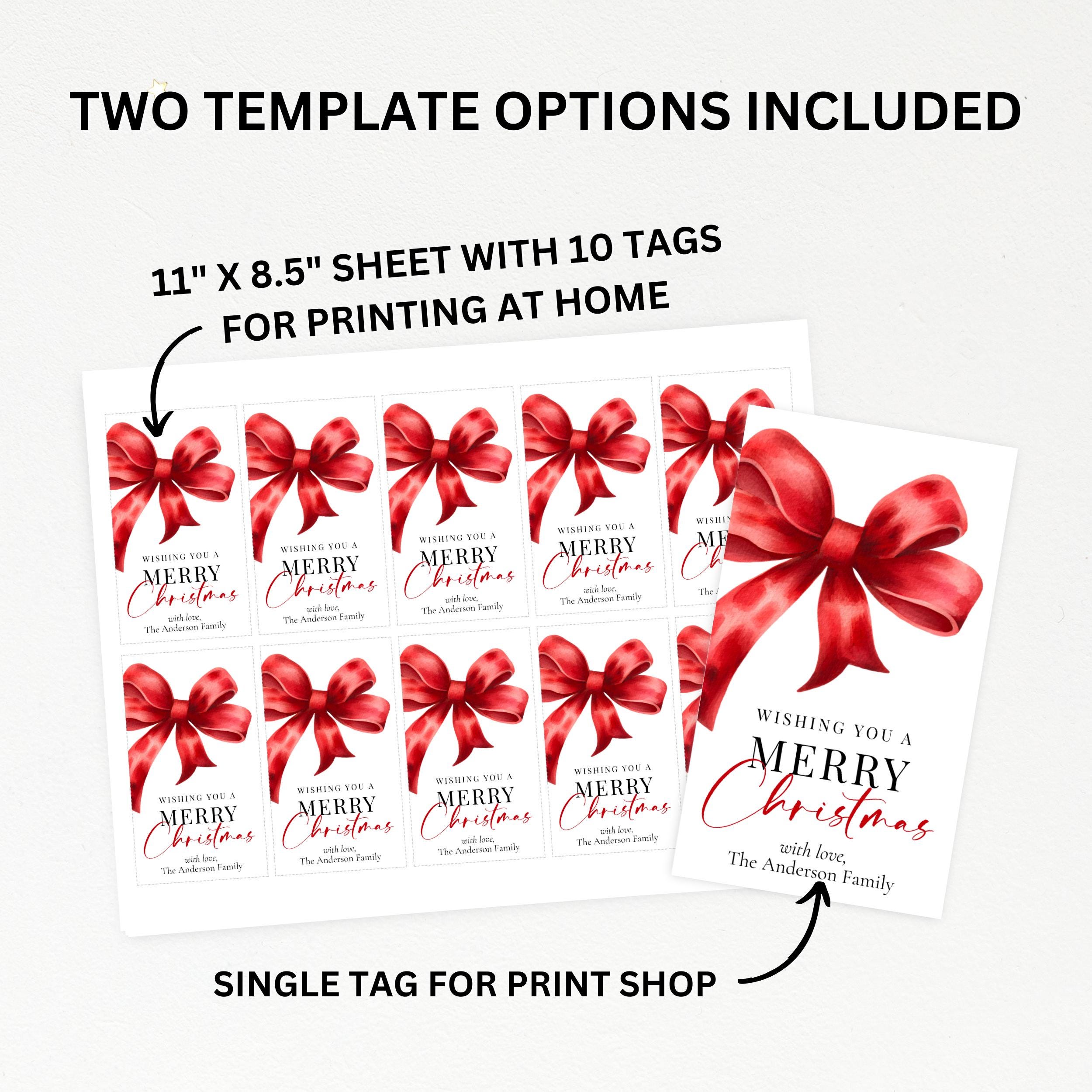 Red Bow Christmas Tag Editable: Modern Coquette Holiday Printable Gift ...