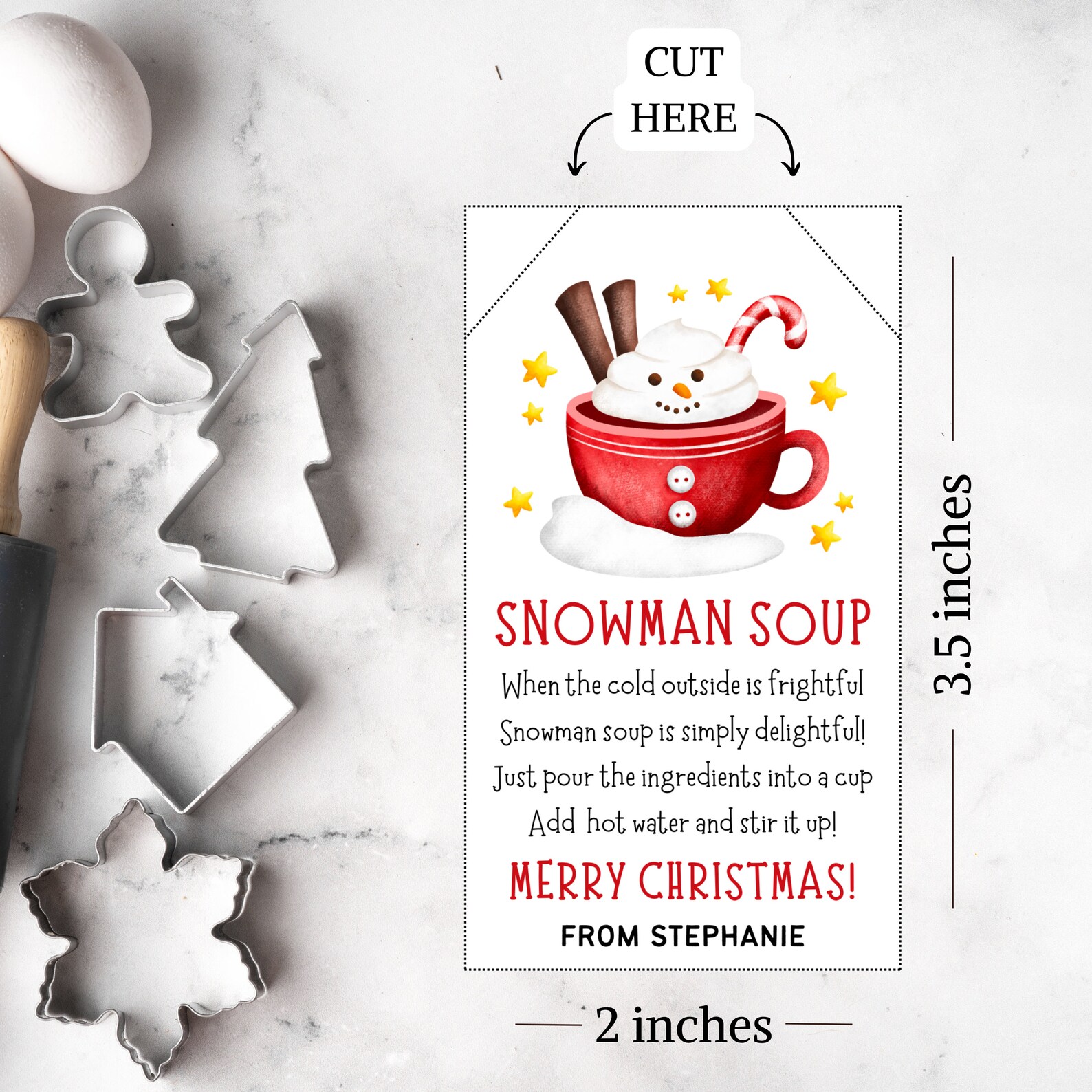 Snowman Soup Tag Printable, Editable Christmas Homemade Hot Chocolate ...