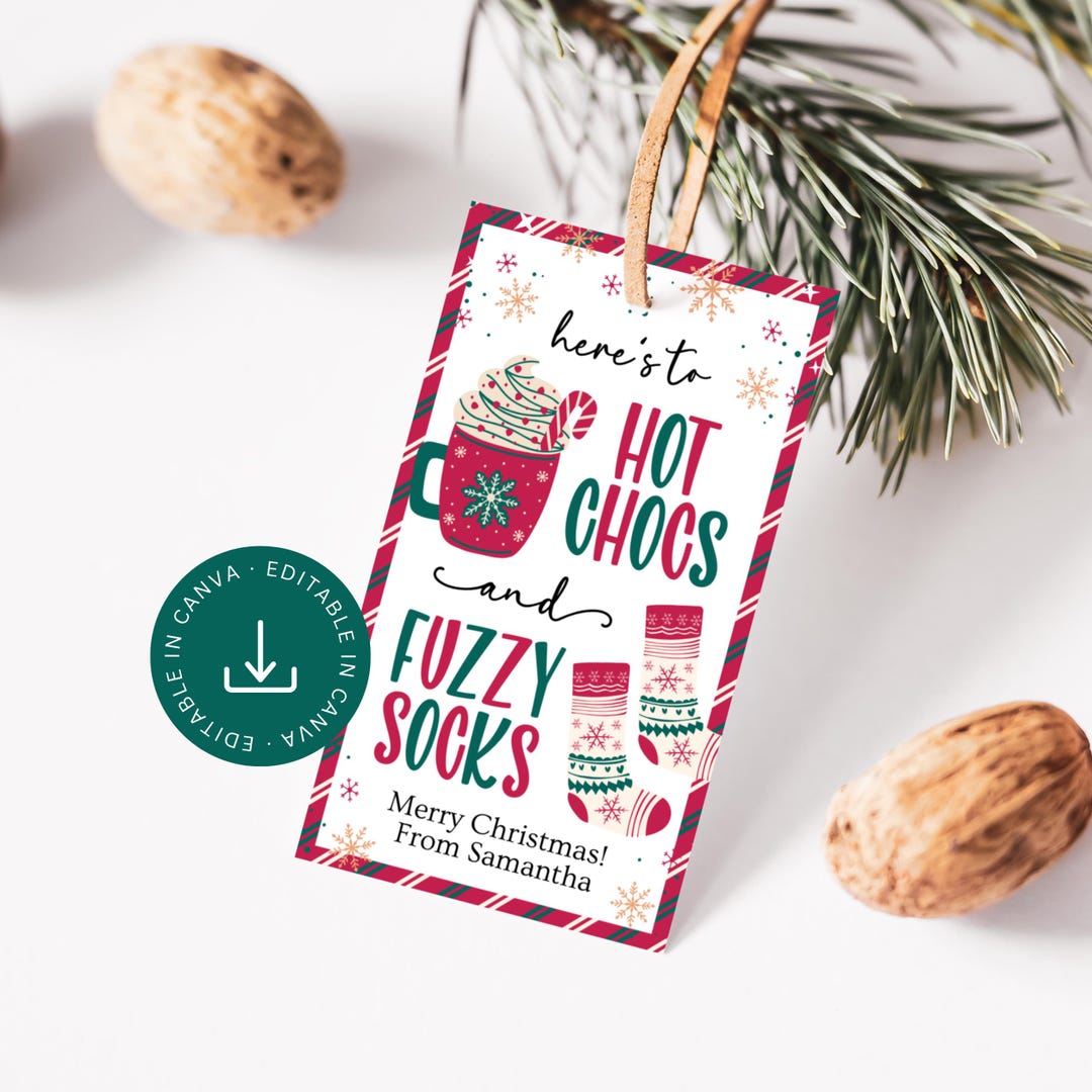 Hot Chocs and Fuzzy Socks Christmas Gift Tag: Hot Cocoa Cozy Holiday ...