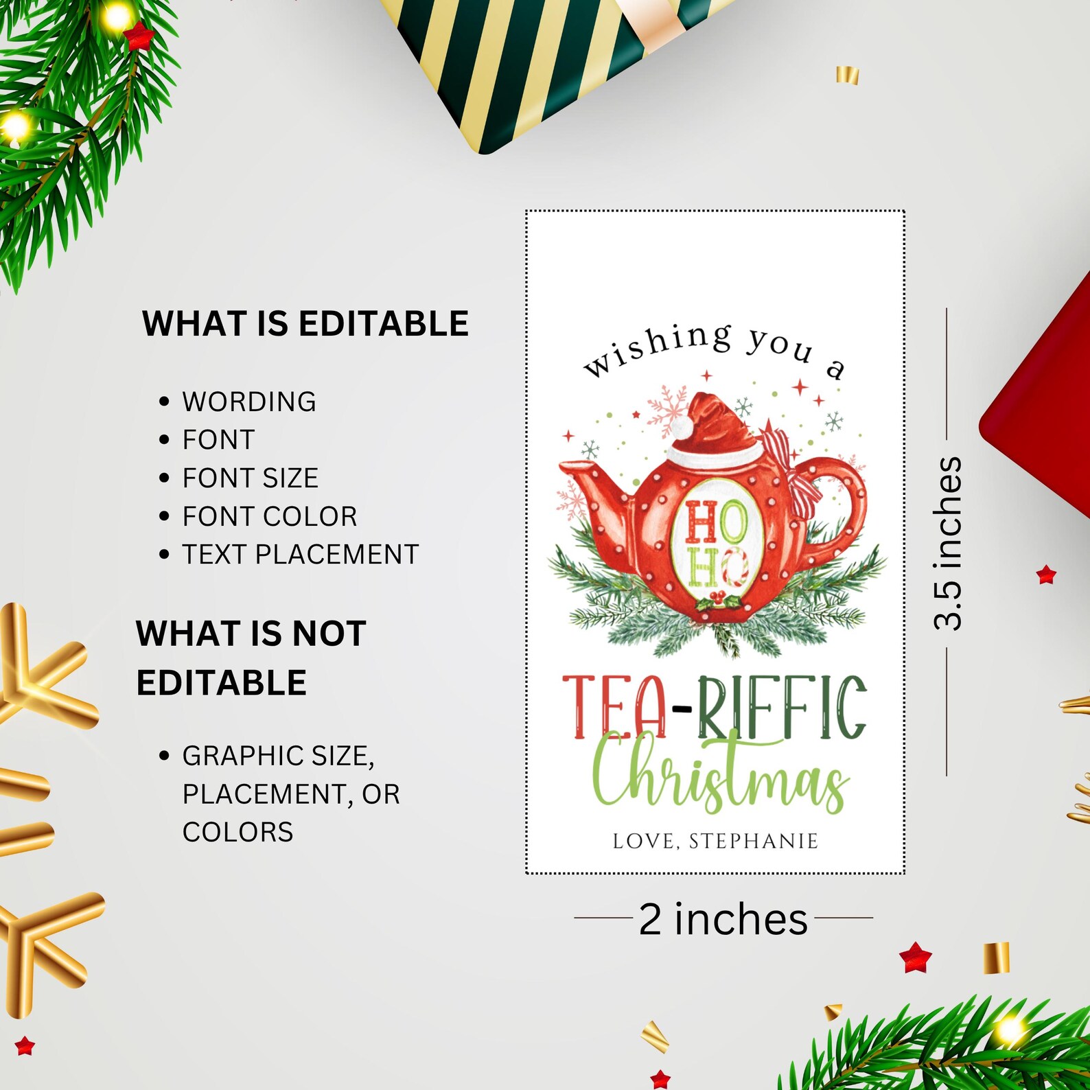 Christmas Tea Tag Editable Template, Tea Bag Printable Holiday Label ...
