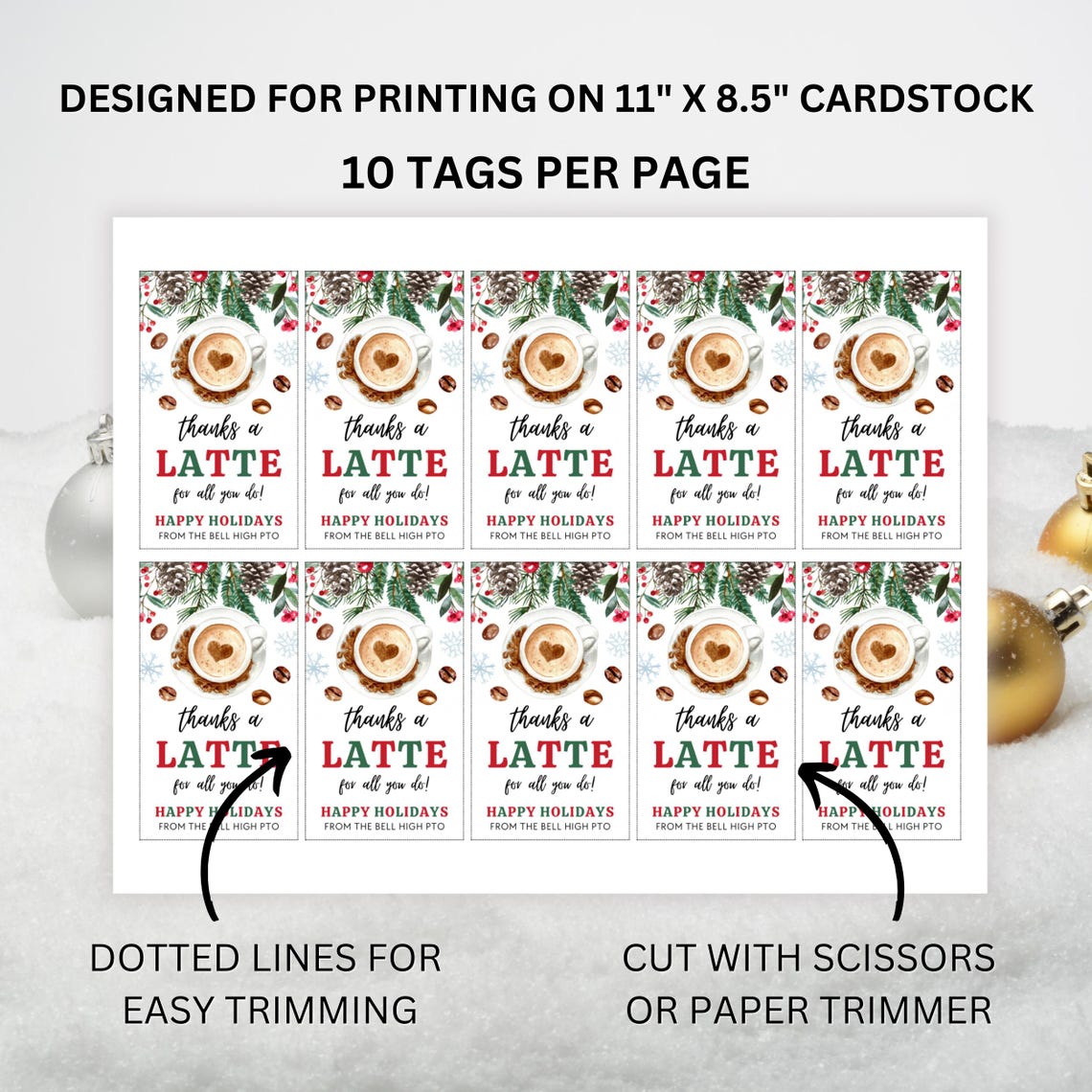 Thanks a Latte Christmas Coffee Tag Editable, Teacher Holiday Gift ...