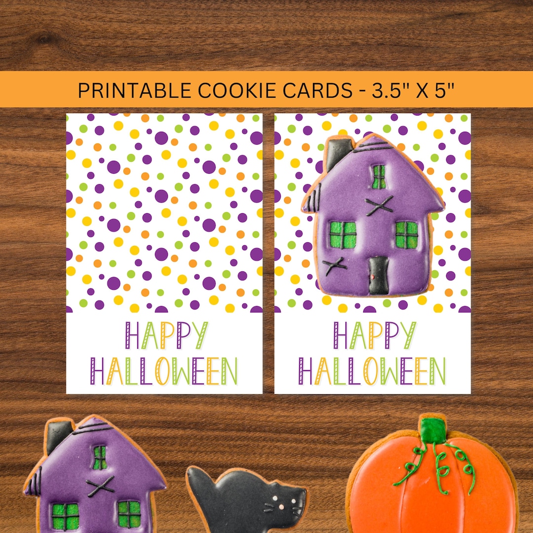 Halloween Cookie Card Backers Printable, Happy Halloween Orange Green ...