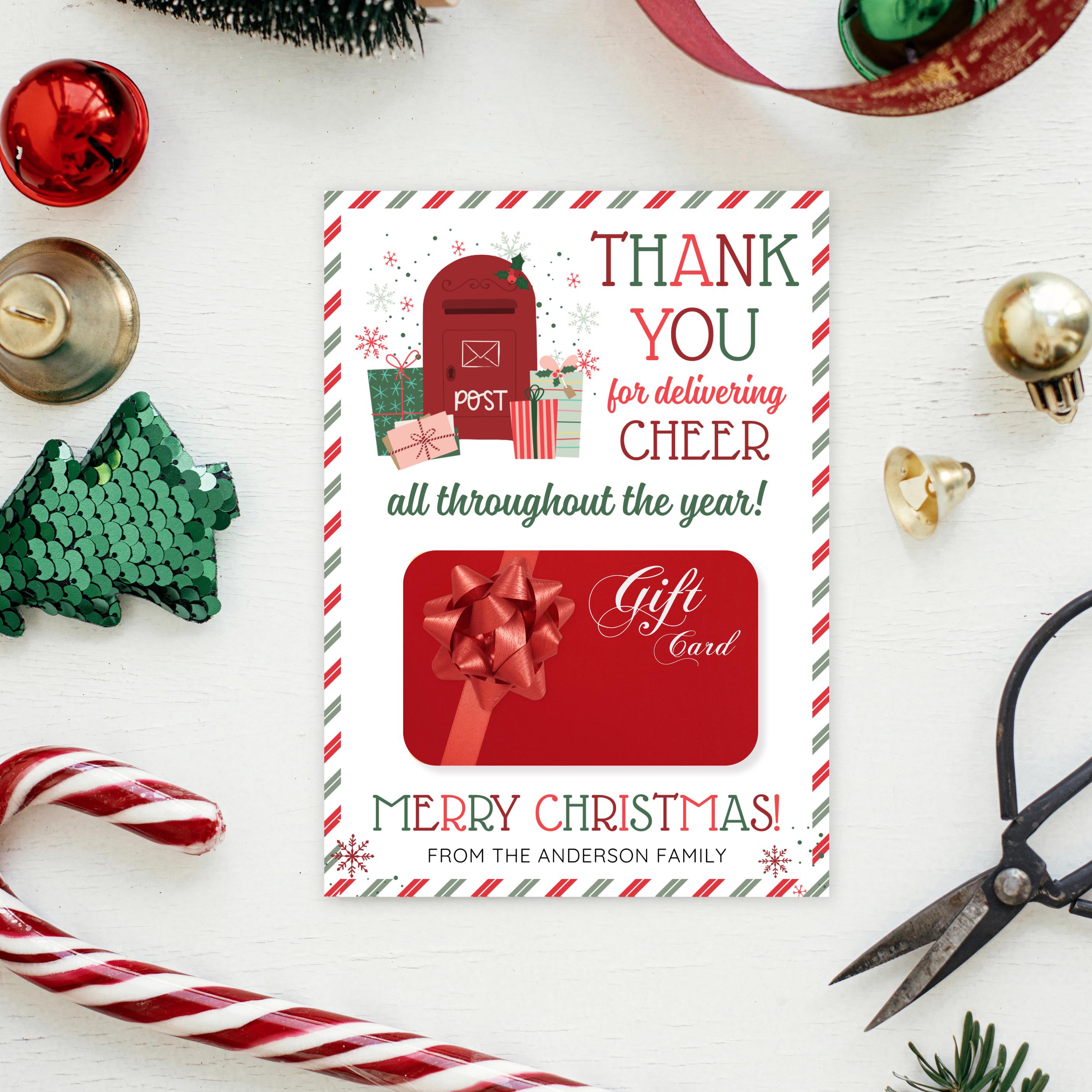 Mailman Christmas Printable Gift Card Holder: Editable Letter Carrier ...