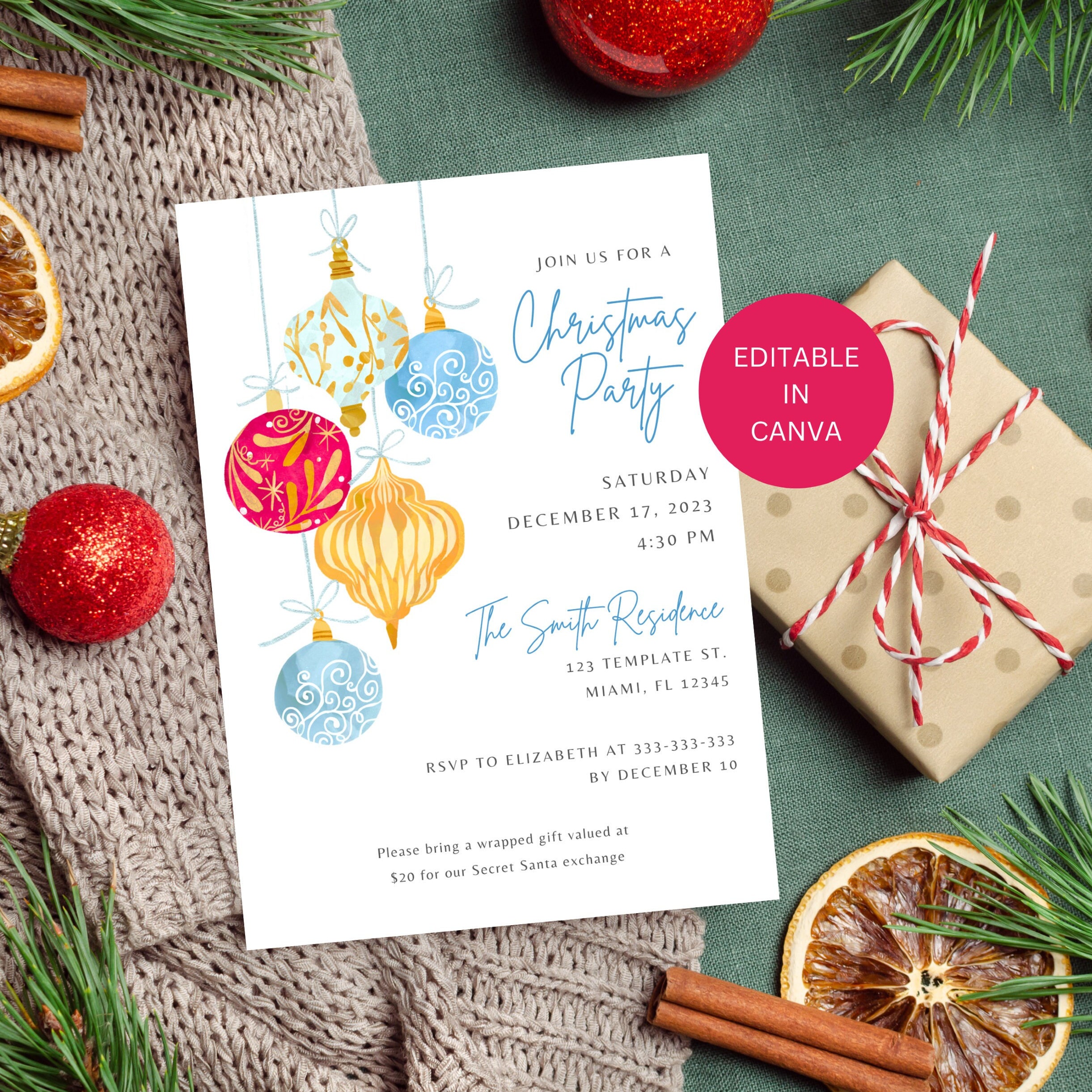 Editable Invitation Christmas Dinner Party Template, Holiday Office ...