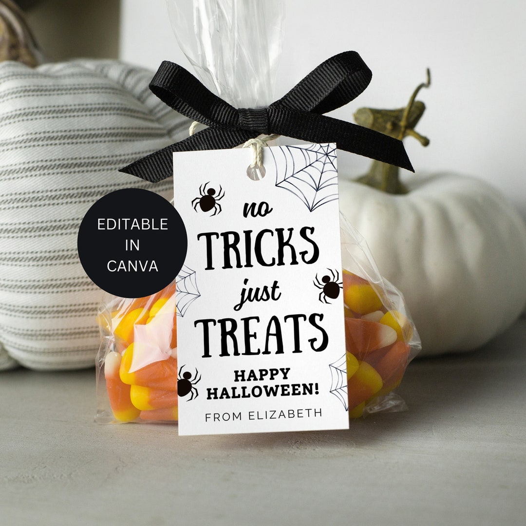 No Tricks Just Treats Editable Halloween Favor Tag, Coworker or Kid ...