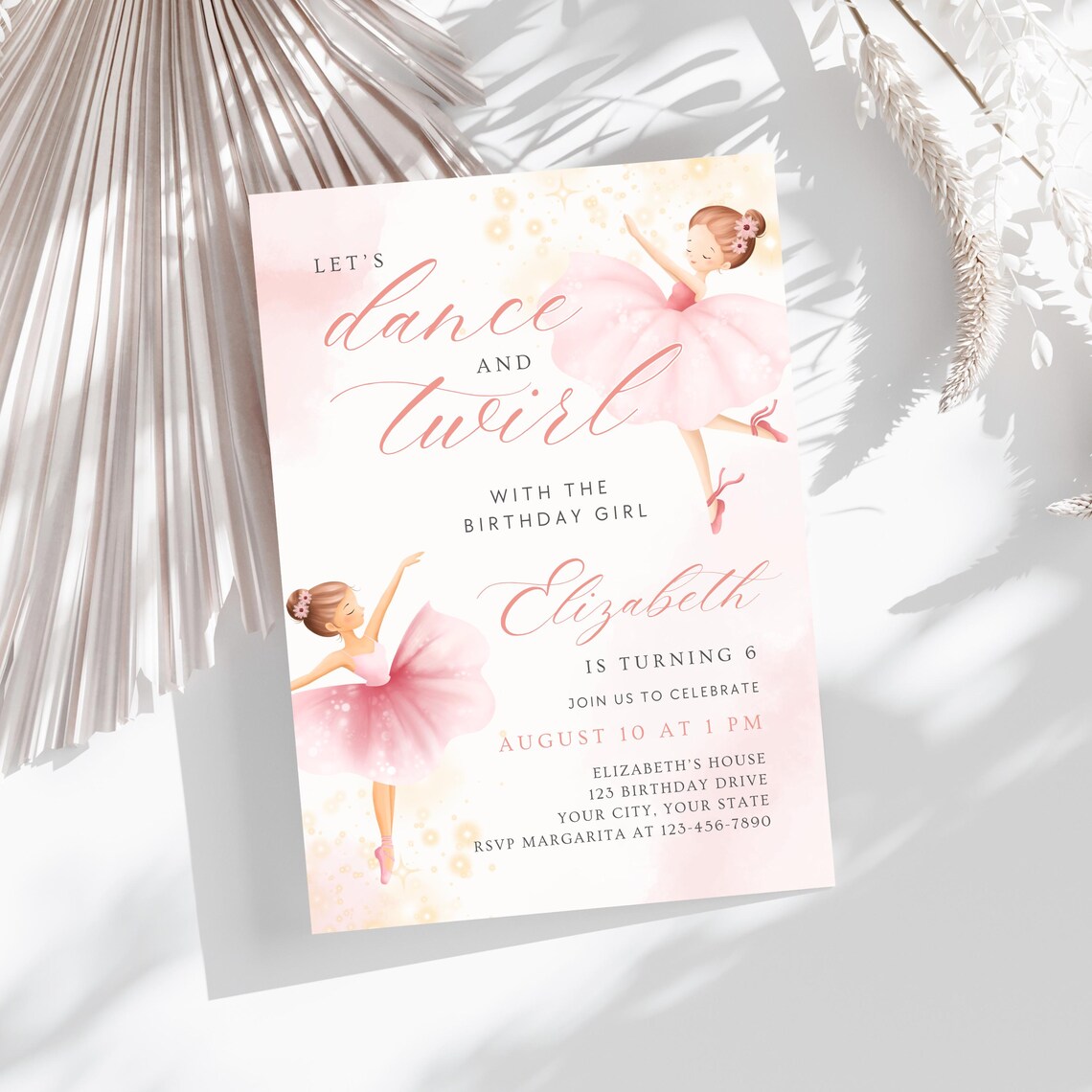 Ballerina Birthday Invitation Editable, Girl Ballet Theme Pink Invite ...