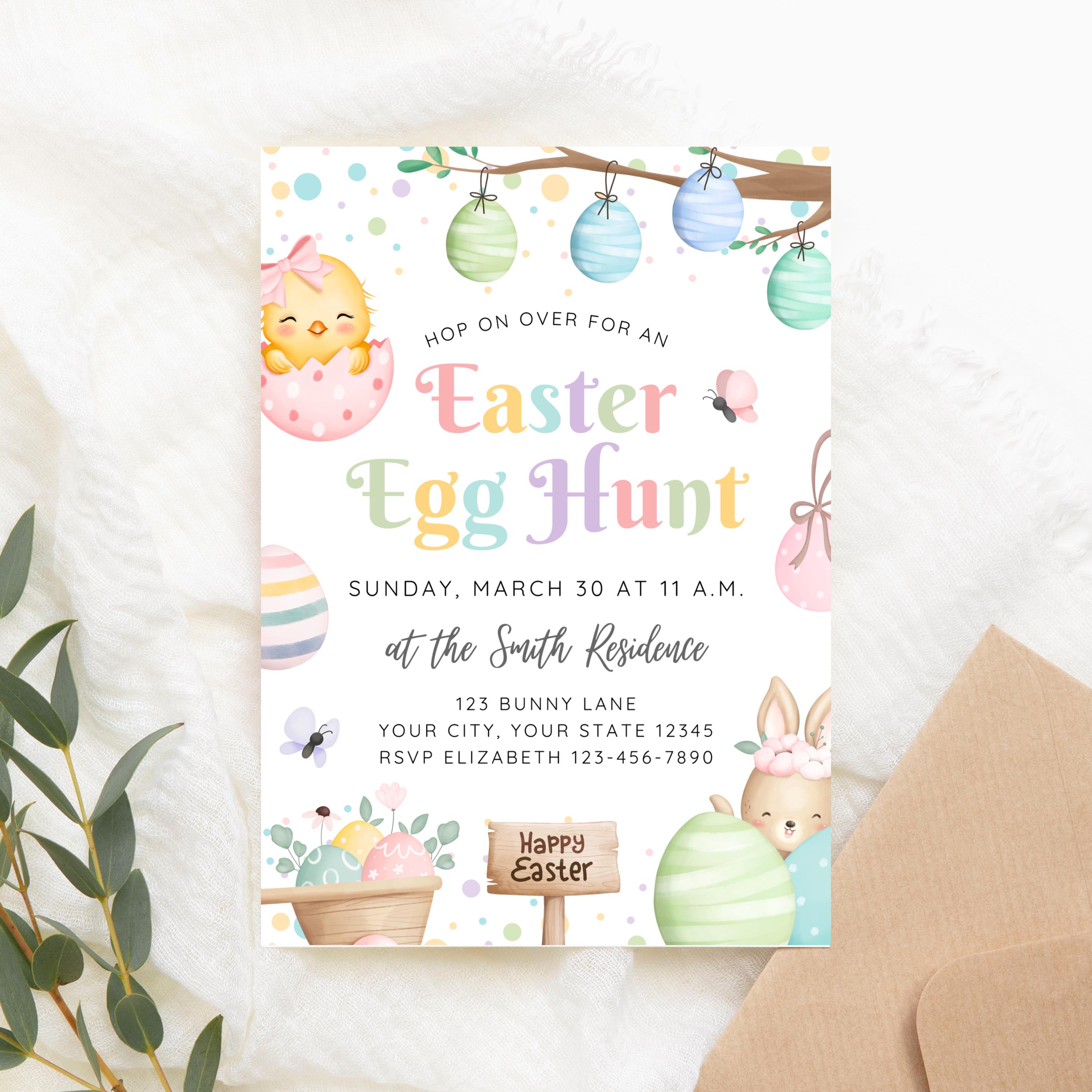 Easter Egg Hunt Invitation Editable Printable Party Invite Template ...