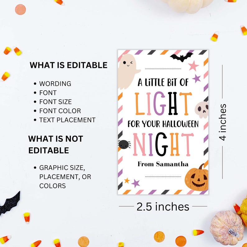 Glow Stick Halloween Tag Printable, A Little Light Editable Glow Stick ...