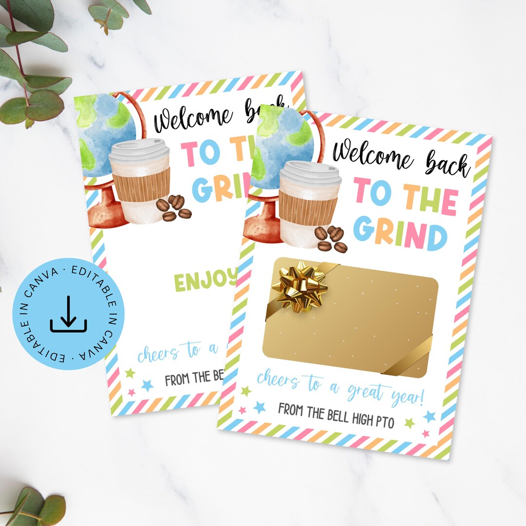 Welcome Back to the Grind Teacher Coffee Gift Card Holder Editable ...