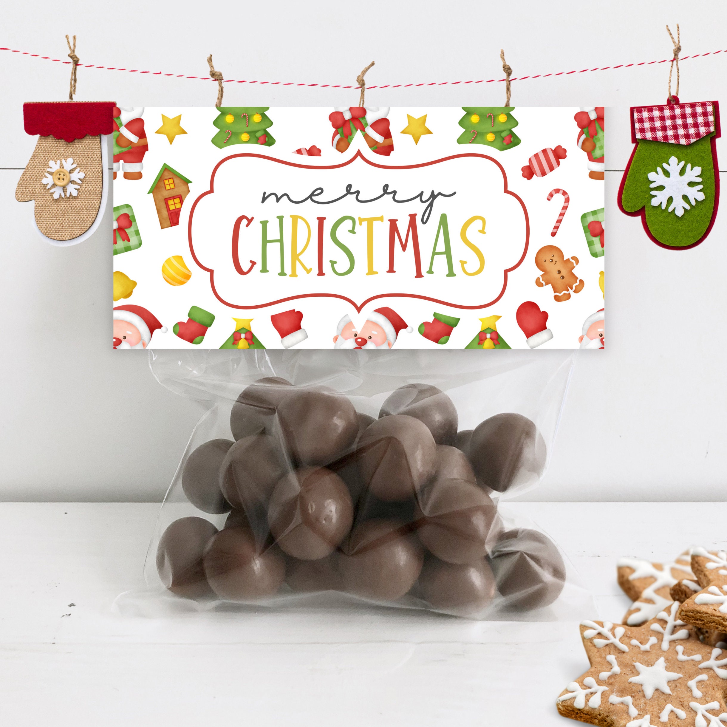 Merry Christmas Bag Toppers Printable, Class Gift Holiday Cookie Treats ...