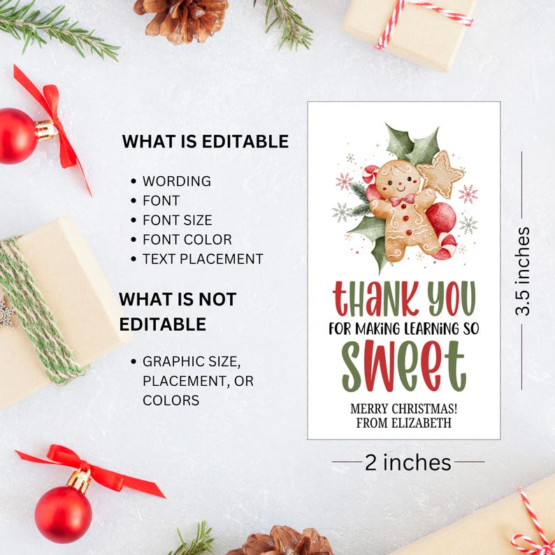Teacher Christmas Gift Tag Editable: Printable Principal Holiday Thank ...