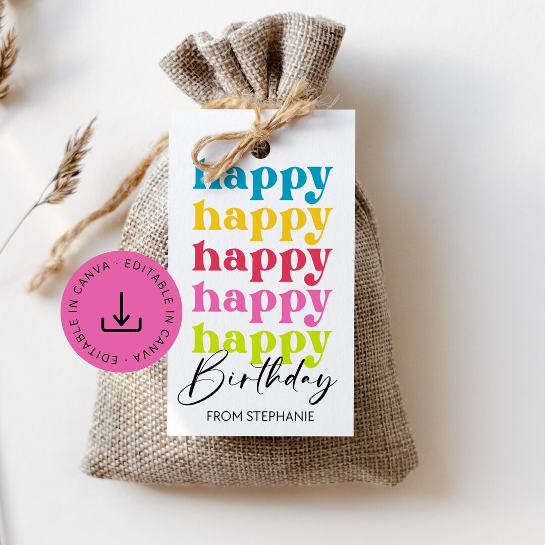 Editable Happy Birthday Tag Template, Personalized Printable Gift Tag ...