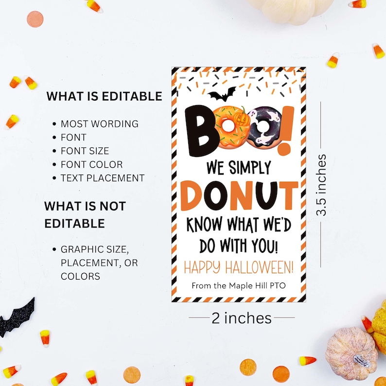 Halloween Donut Gift Tag Editable: Teacher Staff Doughnut Coworker ...