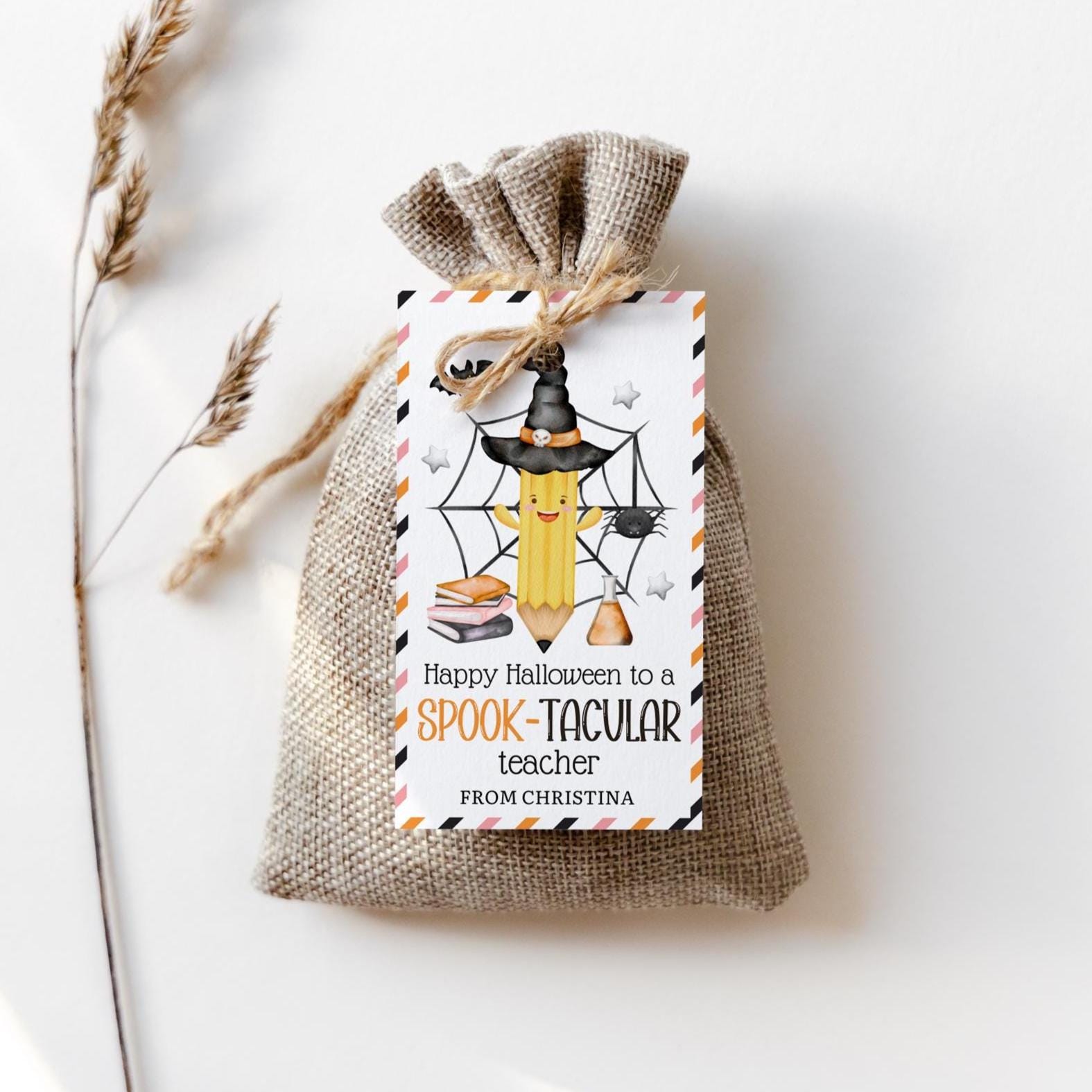 Spooktacular Teacher Halloween Tags Editable, Librarian School Staff ...