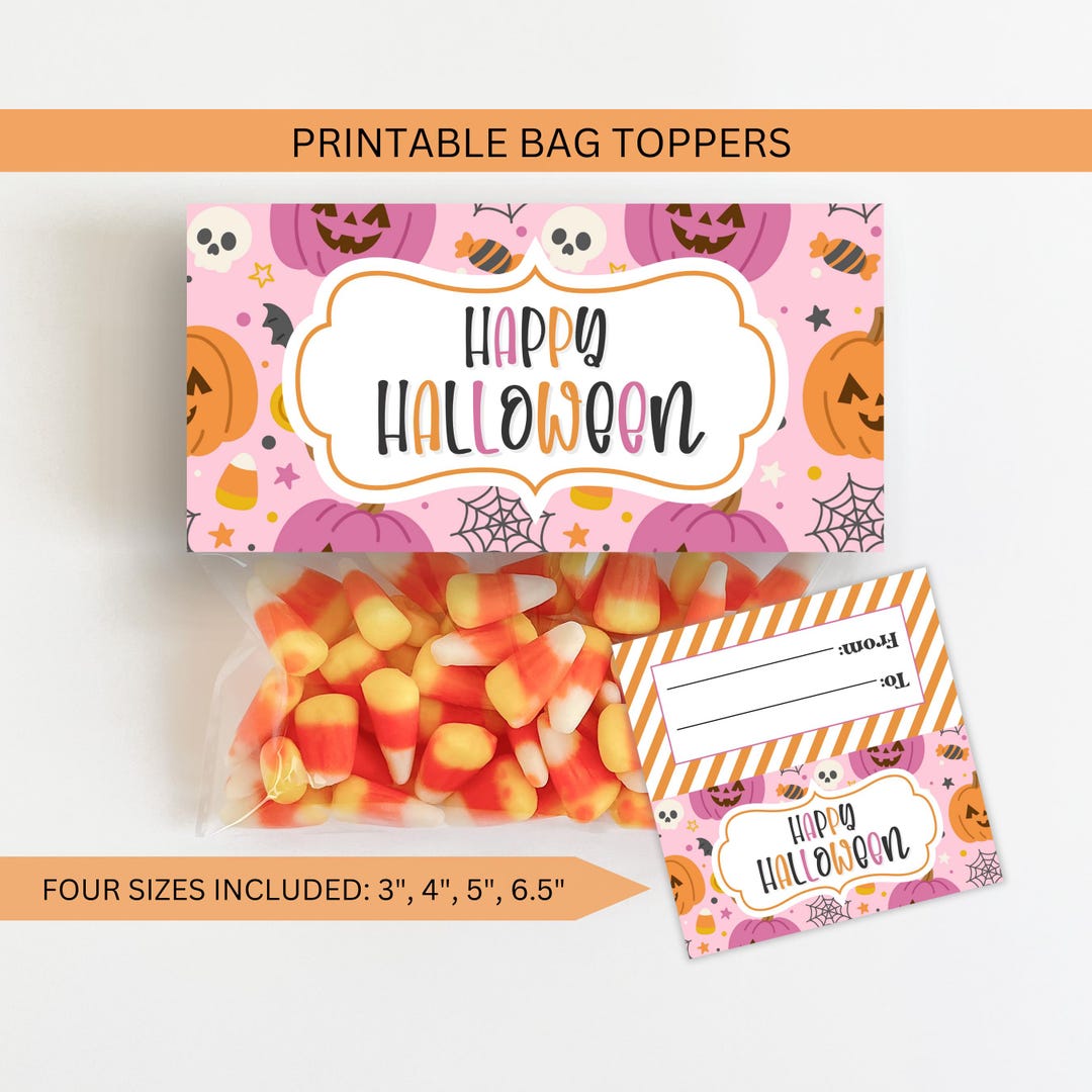Pink Halloween Bag Topper, Treat Candy Cookie Printable, Girly Pumpkin ...