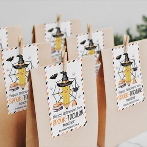Spooktacular Teacher Halloween Tags Editable, Librarian School Staff ...