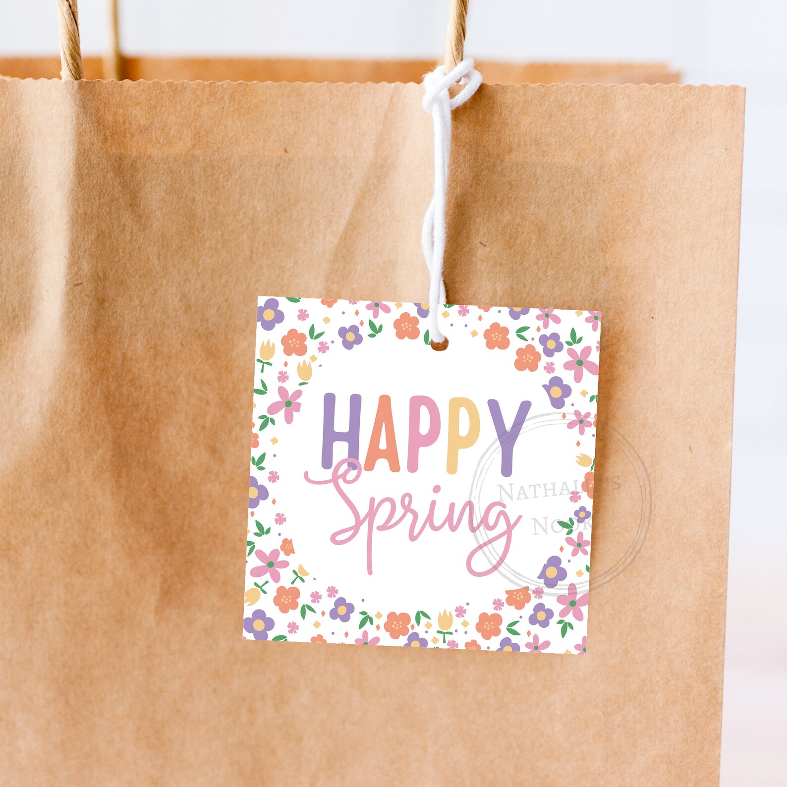 Happy Spring Cookie Tag Printable Floral 2.5 Inches, Downloadable 3 ...