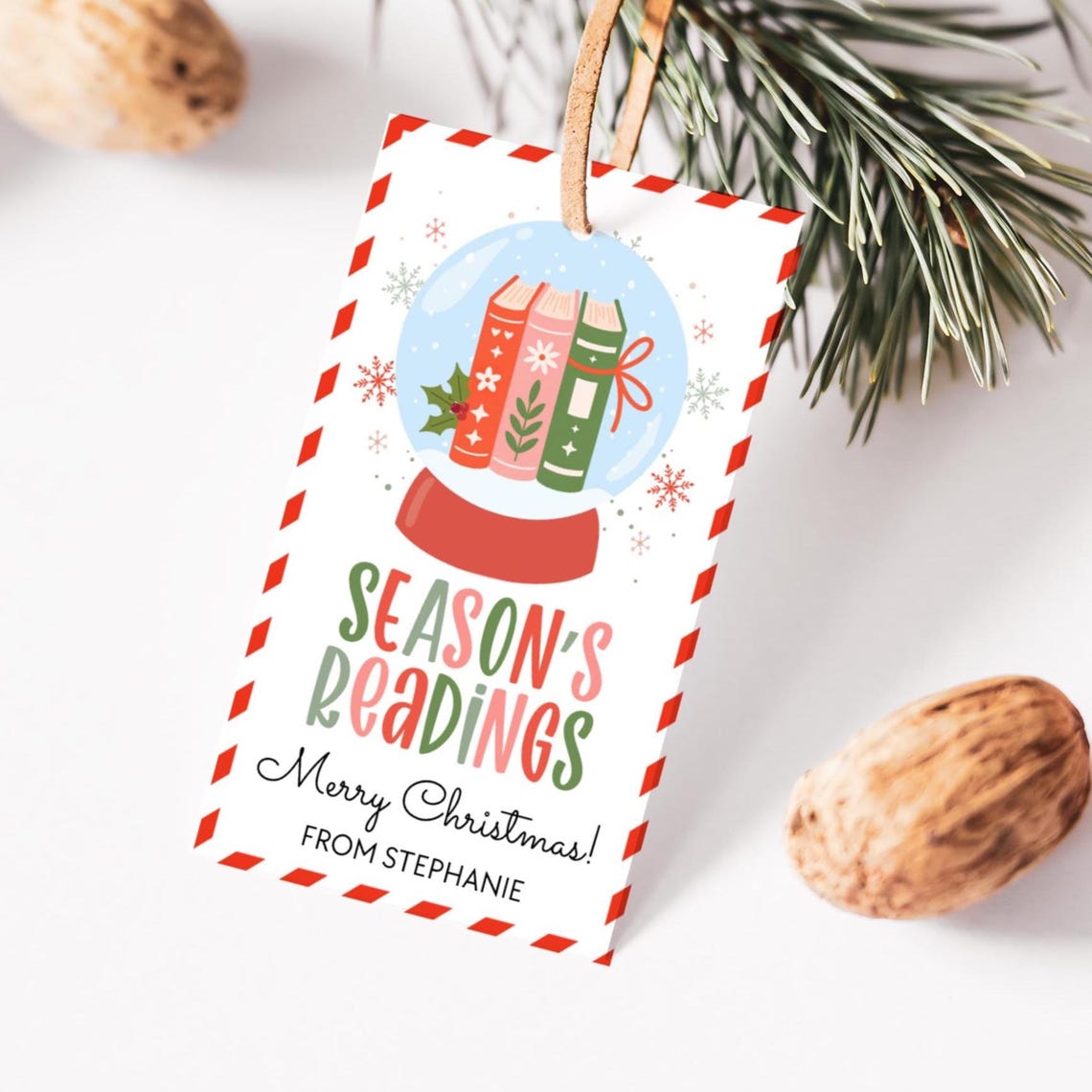 Book Christmas Editable Tag, Season's Readings Bookmas Holiday Label ...